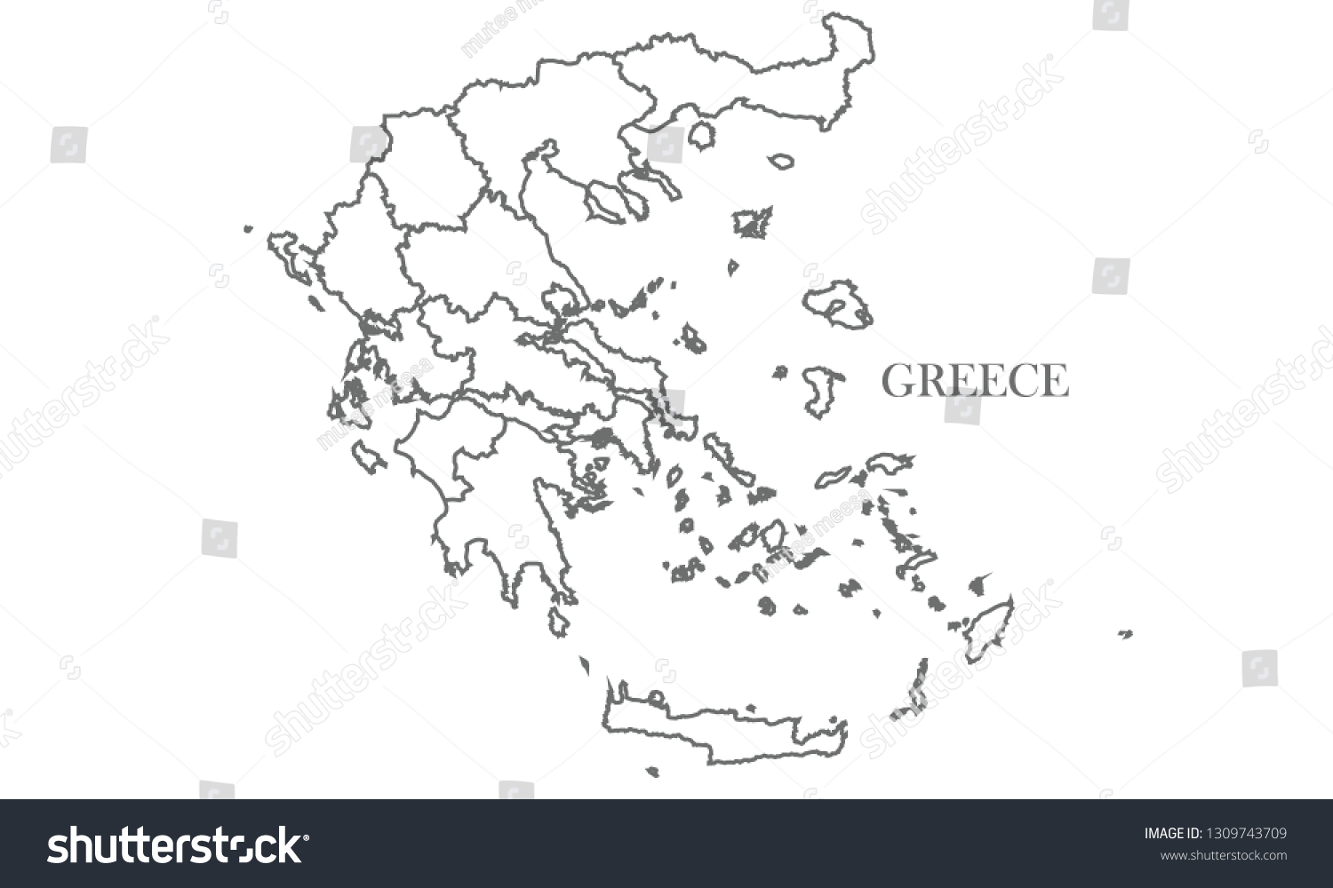 Greece Gray Line Map Stock Vector (Royalty Free) 1309743709
