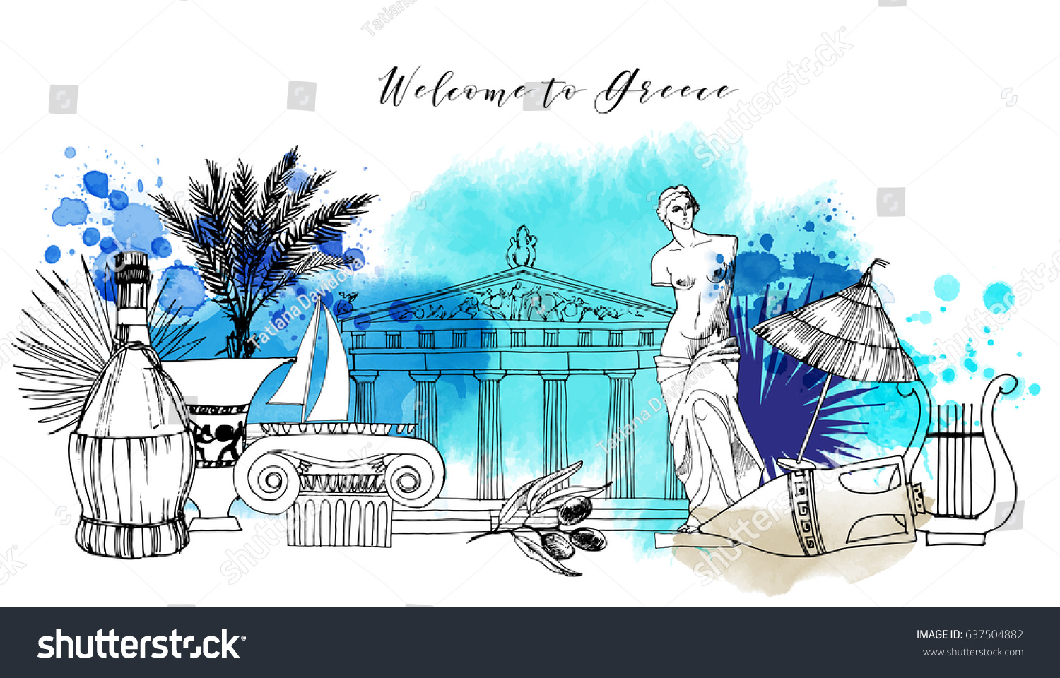 Greece Hand Drawn Vector Background Stock Vector (Royalty Free ...