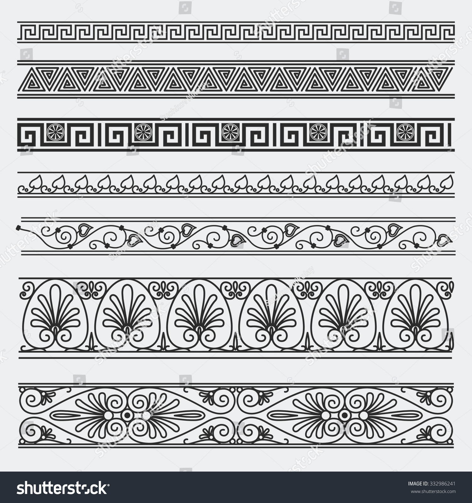 Greek Seamless Patterns Textures Black On Stock Vector (Royalty Free ...