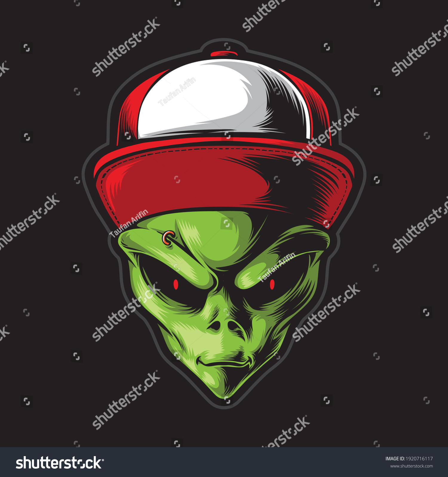 Green Alien Wearing Cap Vector Stock Vector (Royalty Free) 1920716117