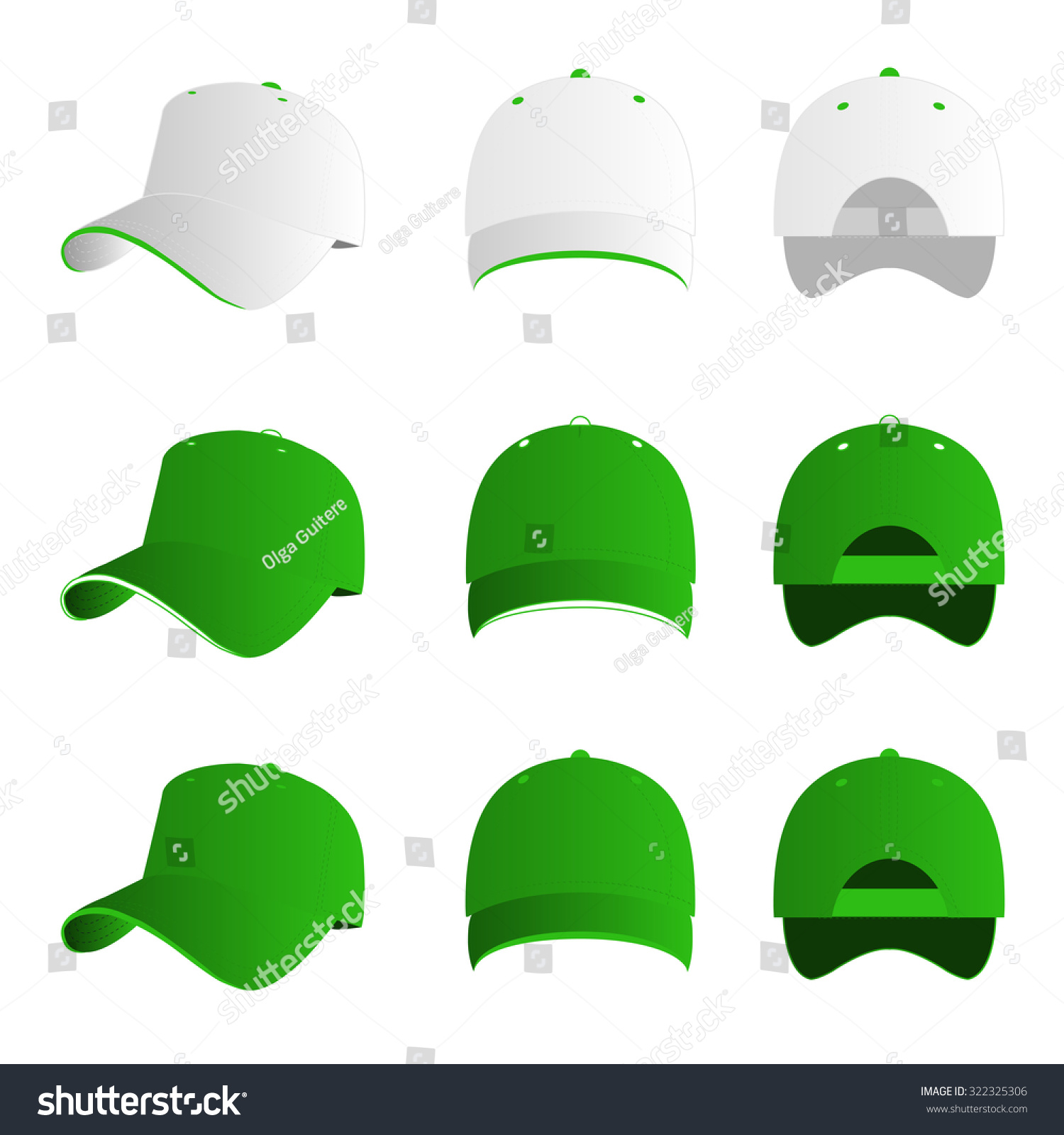 Green White Baseball Cap Vector Set Stock Vector (Royalty Free ...