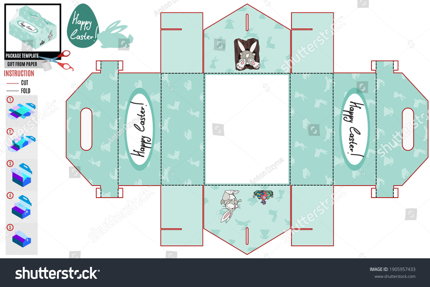 Green Box Template Easter Rabbit Climbing Stock Vector (Royalty Free ...