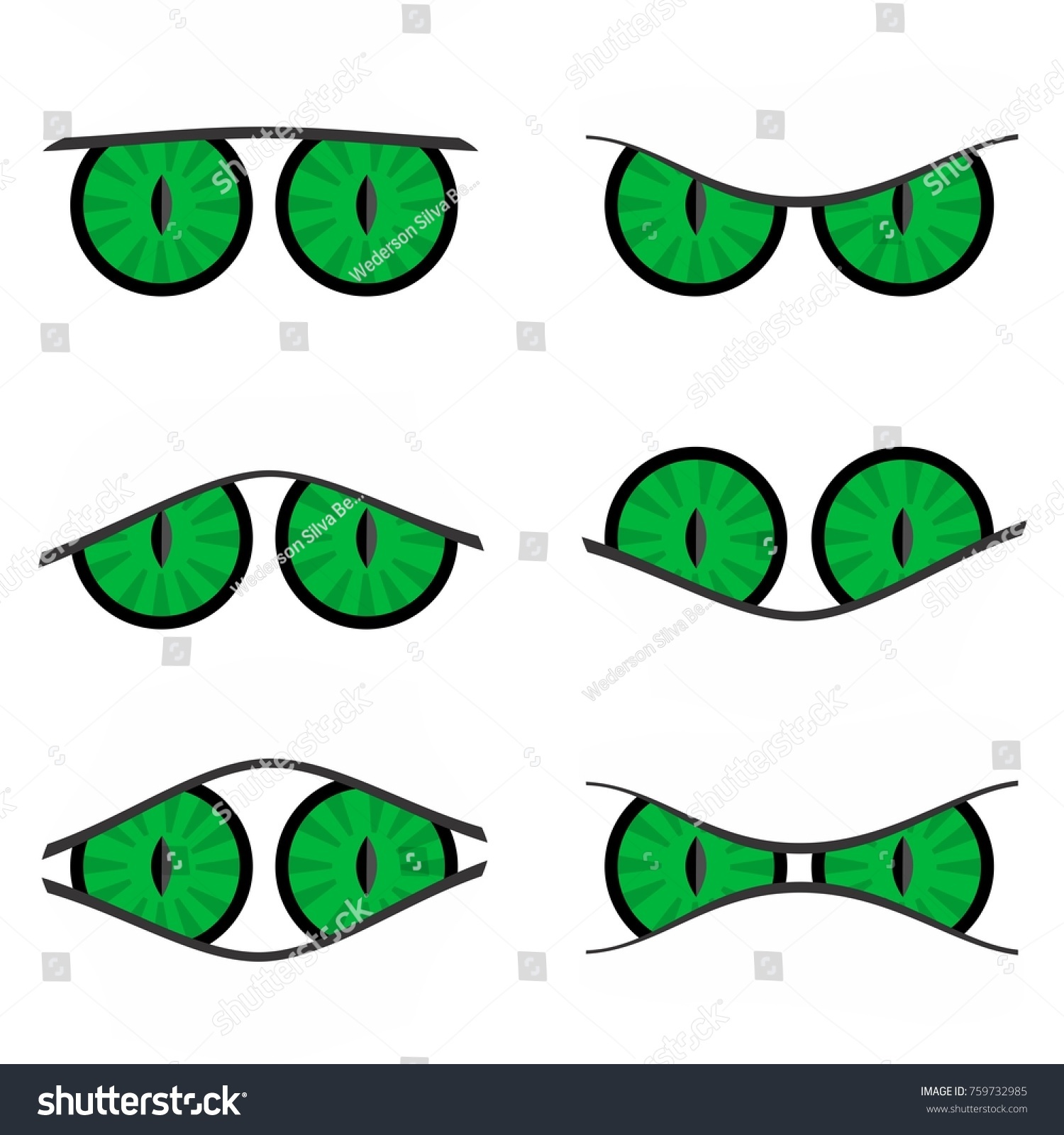 Green Cartoon Eyes Vector Set Stock Vector (Royalty Free) 759732985