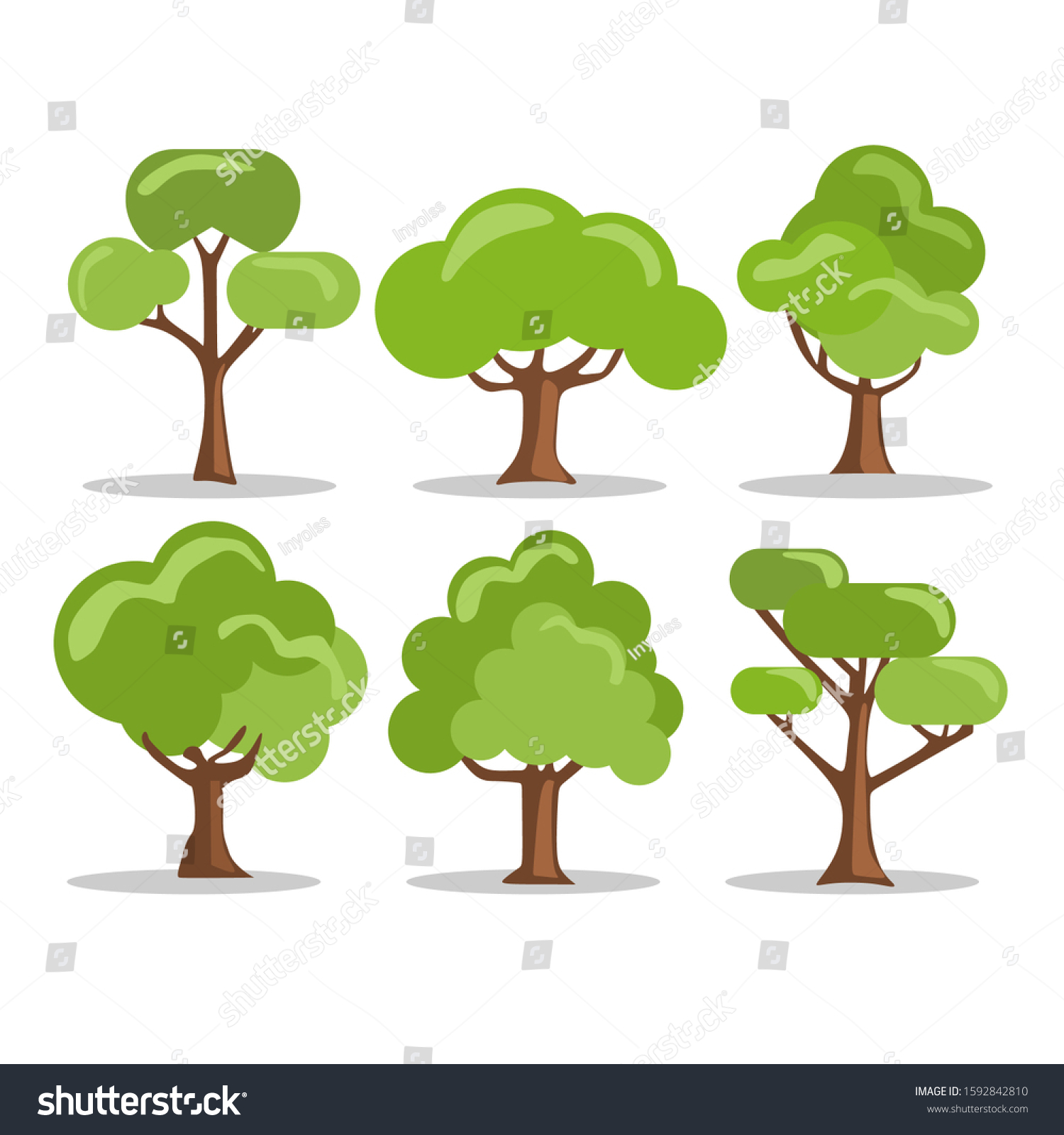 Green Cartoon Tree Vector Set: vector de stock (libre de regalías ...