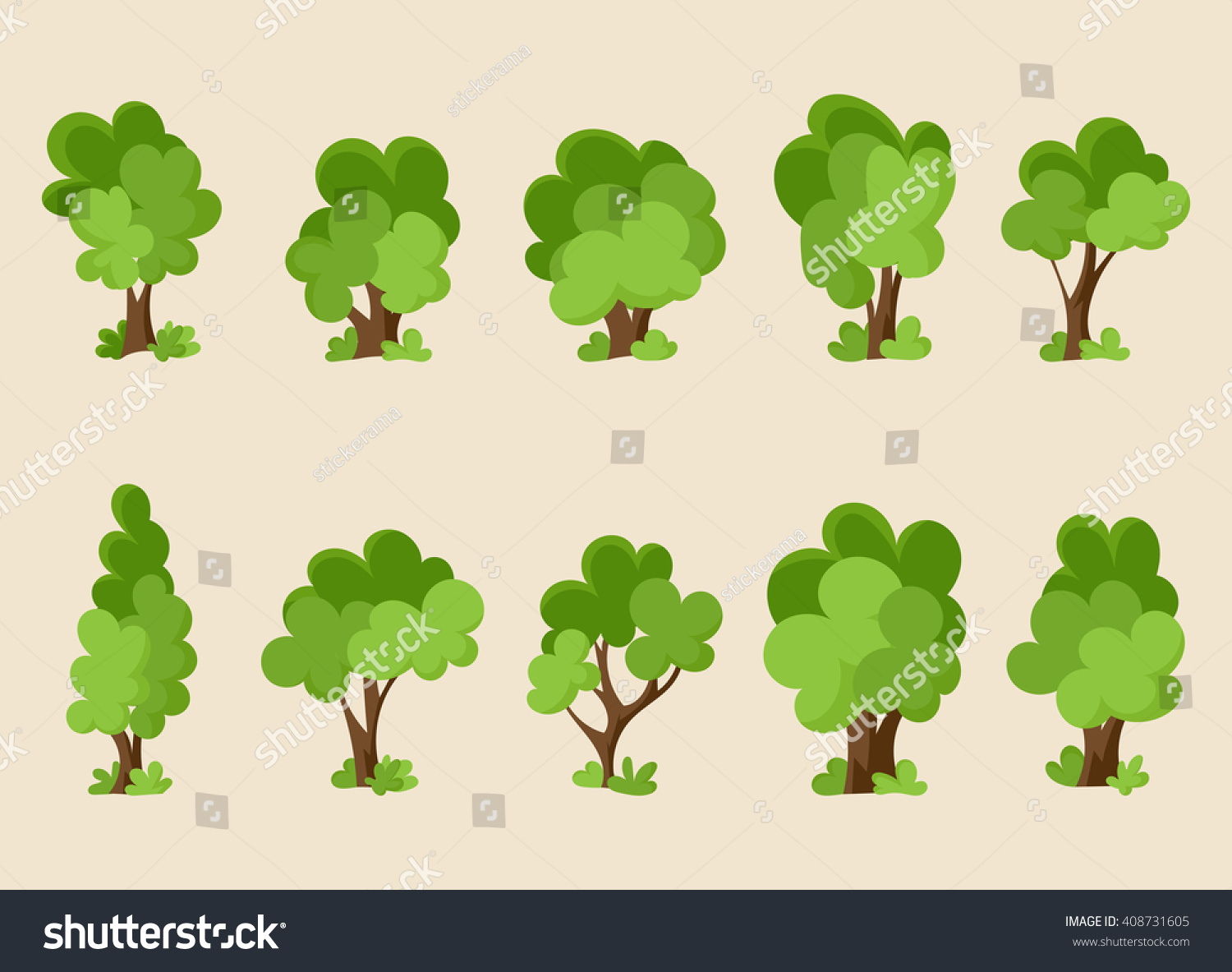 Green Cartoon Trees Vector Set Stock Vector (Royalty Free) 408731605 ...