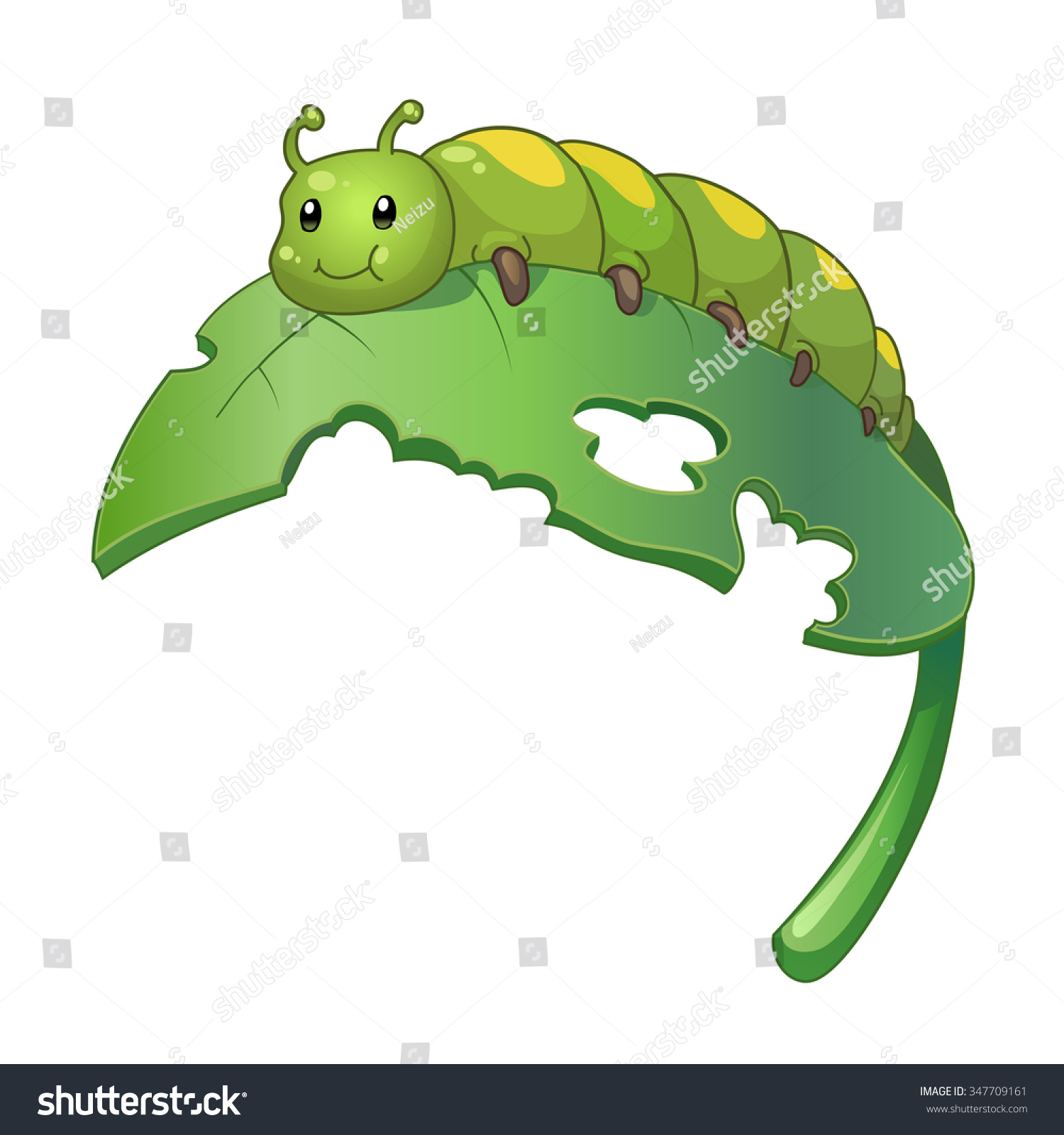 Green Cute Caterpillar On Leaf Stock Vector (Royalty Free) 347709161 ...