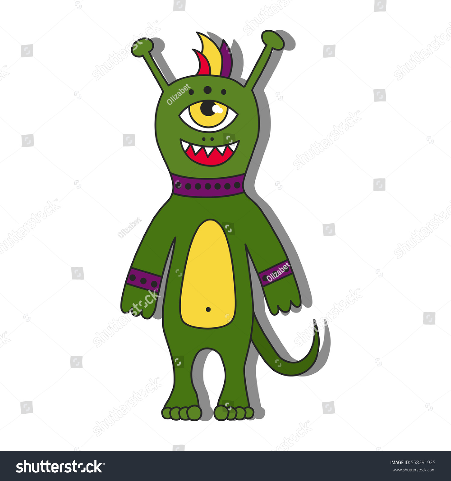 Green Cute One Eye Monster Doodle Stock Vector (Royalty Free) 558291925 ...
