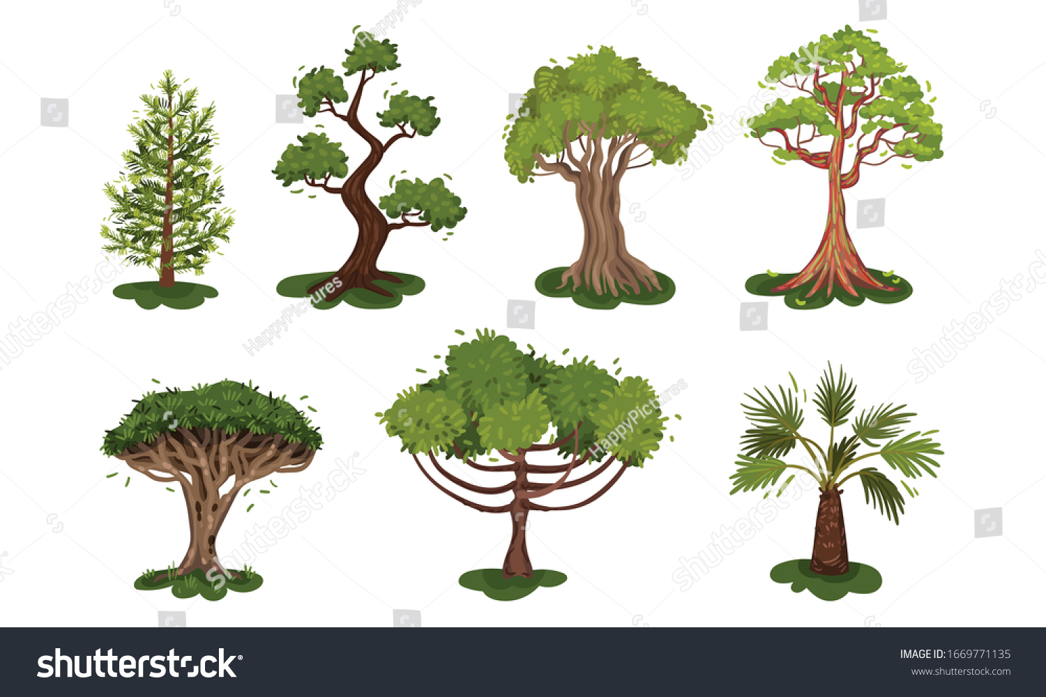 Green Deciduous Trees Exuberant Tree Crown Stock Vector (Royalty Free ...