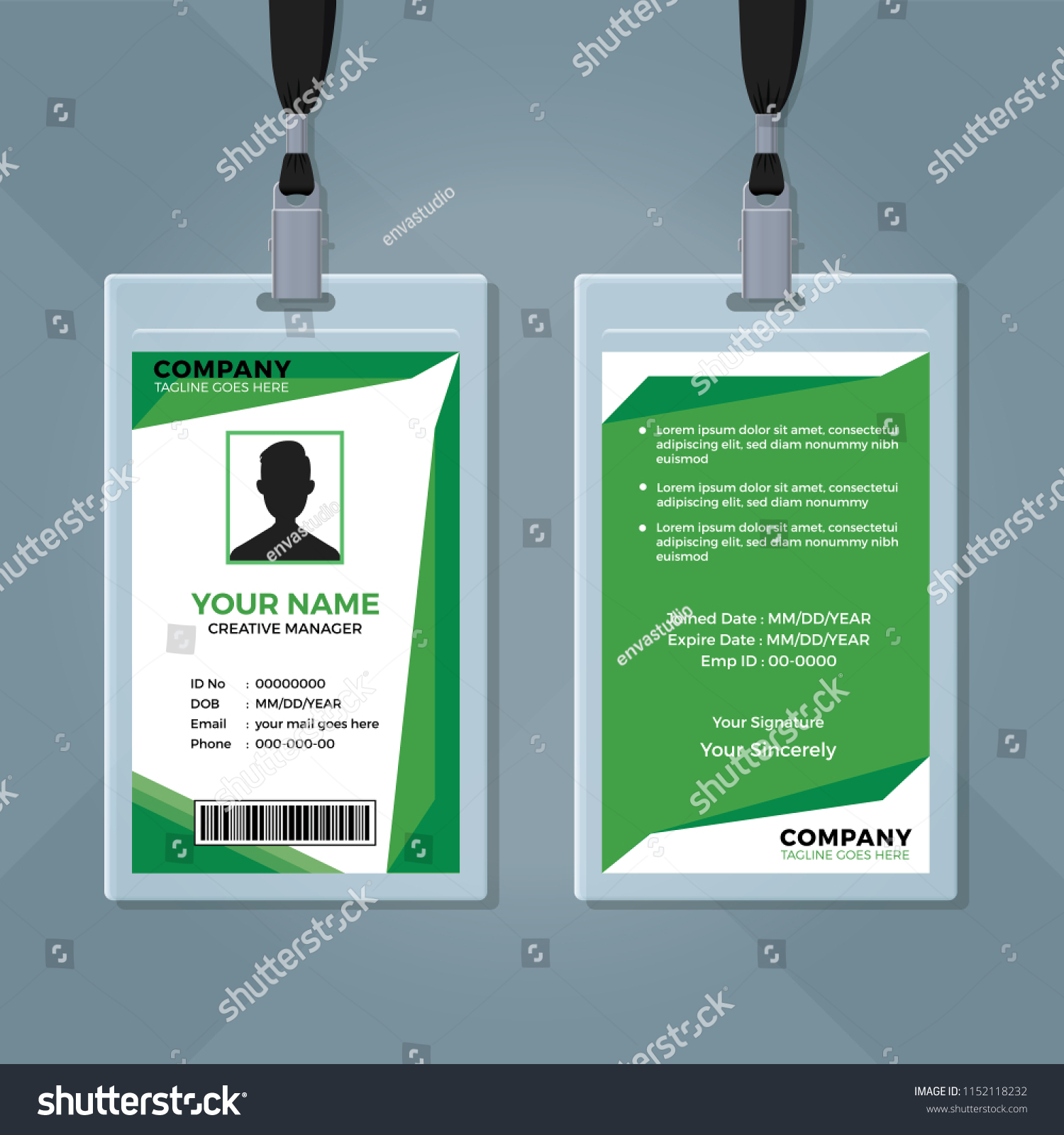 Green Id Card Template Stock Vector (Royalty Free) 1152118232