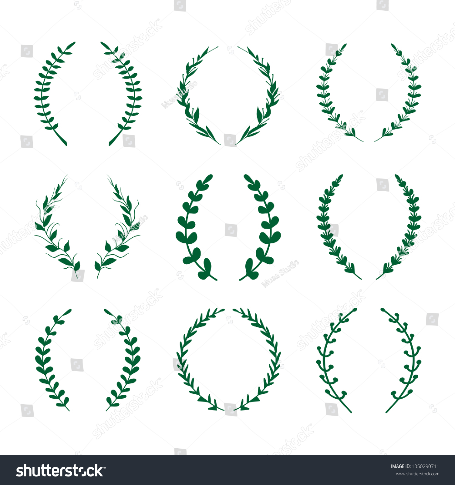 Green Laurel Wreath Vector Set Stock Vector (Royalty Free) 1050290711 ...