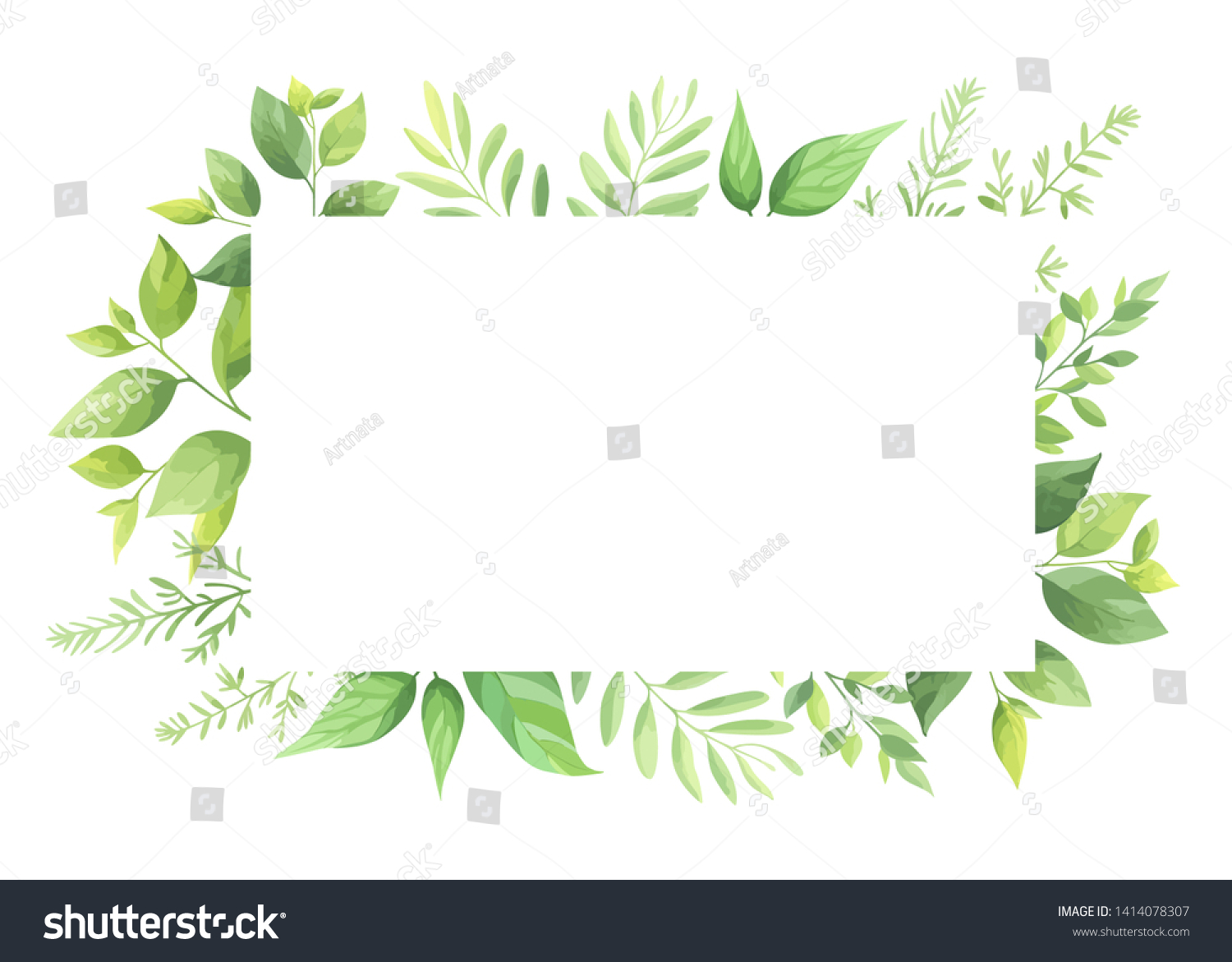 Green Leaves Frame Template Vector Illustration Stock Vector (Royalty ...
