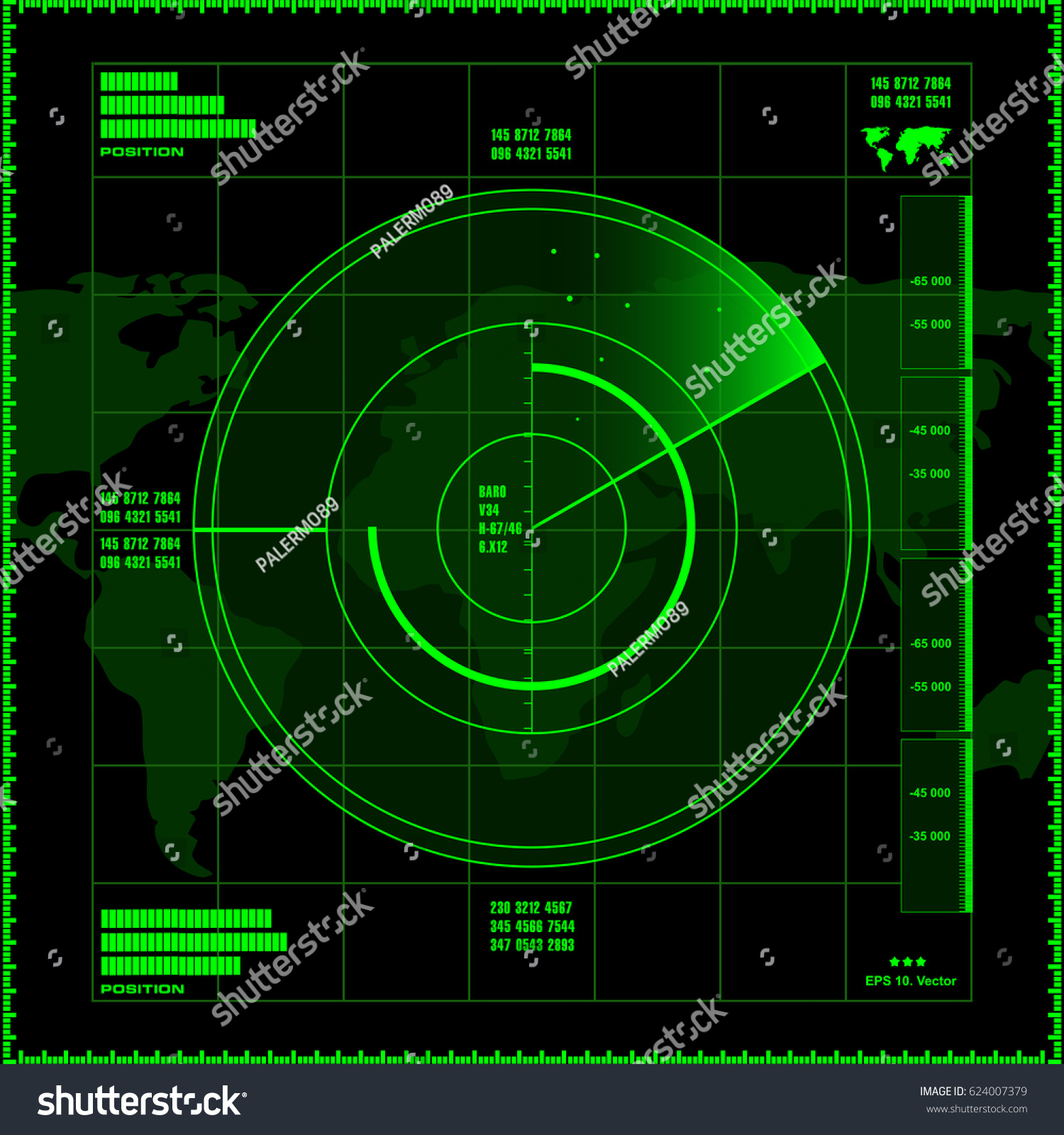 Green Radar Screen On Black Background Stock Vector (Royalty Free ...