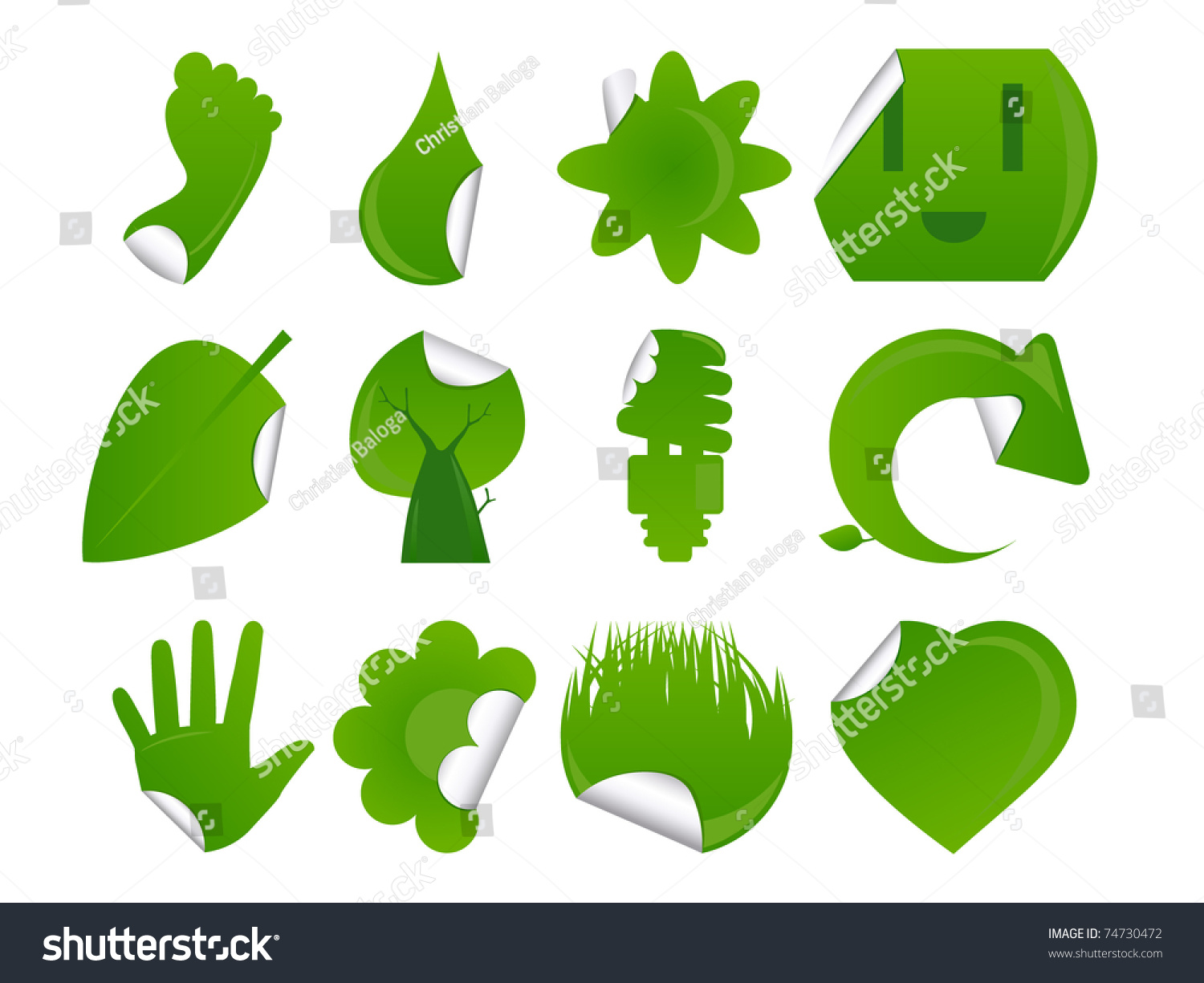 Green Sticker Icon Set Stock Vector (Royalty Free) 74730472