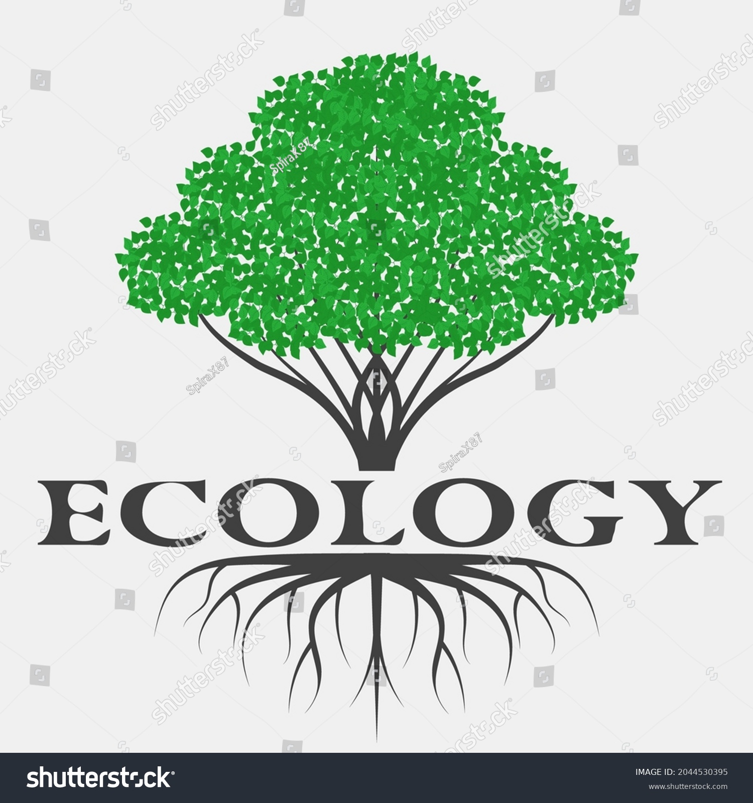 Green Tree Roots Ecological Logo Design Stock Vector (Royalty Free ...