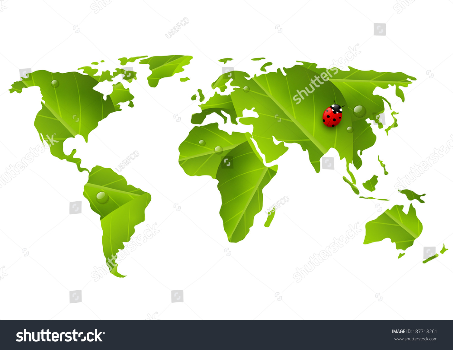 Green World Map Ladybug Stock Vector (Royalty Free) 187718261 ...