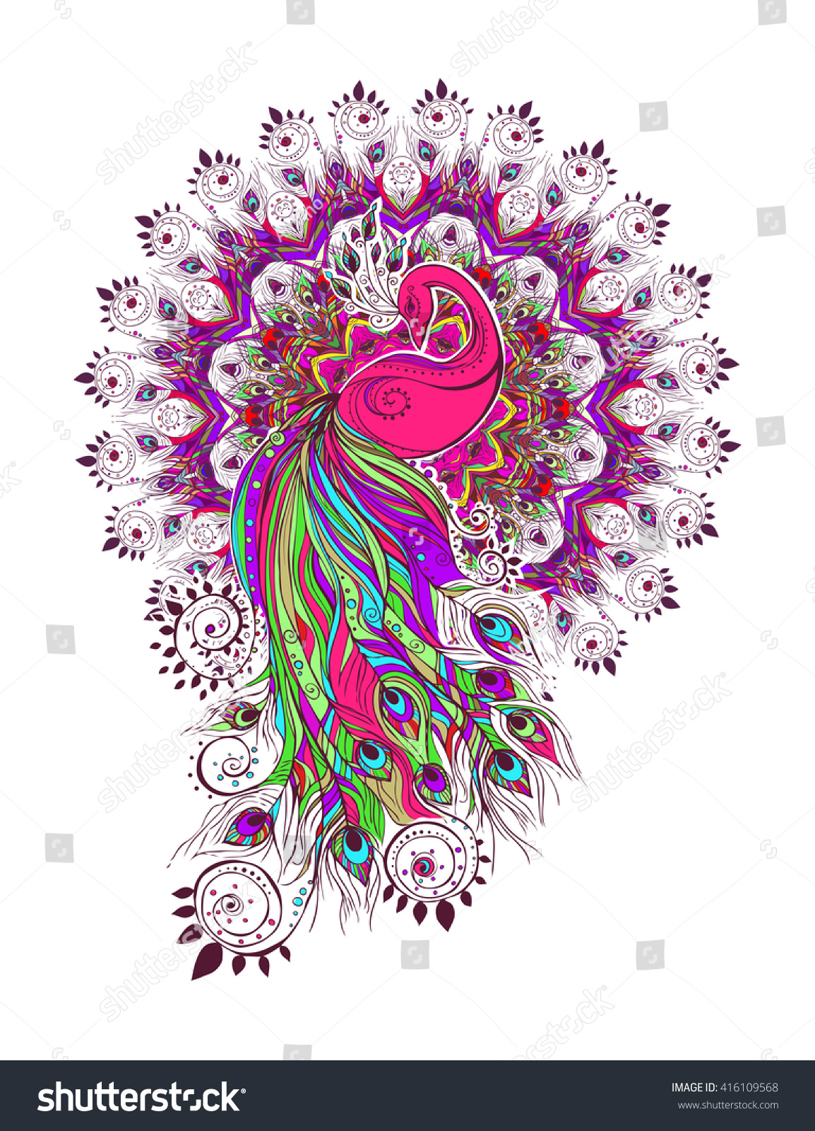 Greeting Beautiful Card Peacock Peacock Made เวกเตอร์สต็อก ปลอดค่า