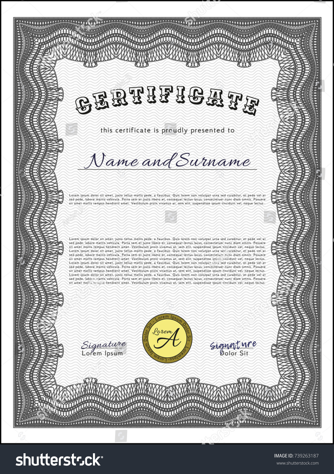 Grey Certificate Template Complex Background Perfect Stock Vector ...