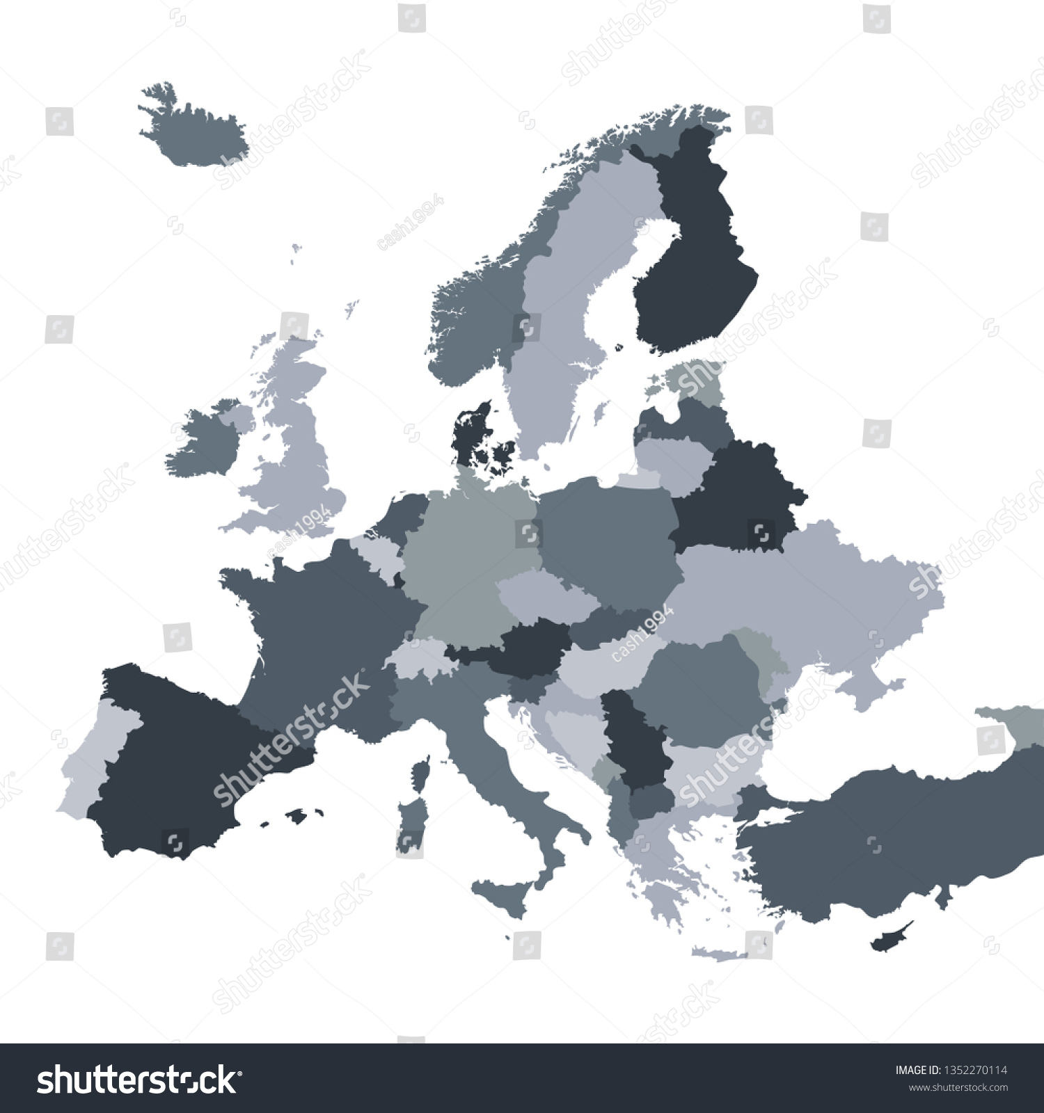 Vektor Stok Grey Europe Map (Tanpa Royalti) 1352270114 | Shutterstock