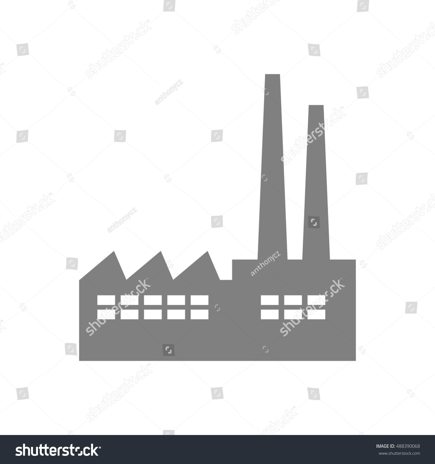 Grey Factory Vector Icon On White Stock Vector 488390068 - Shutterstock