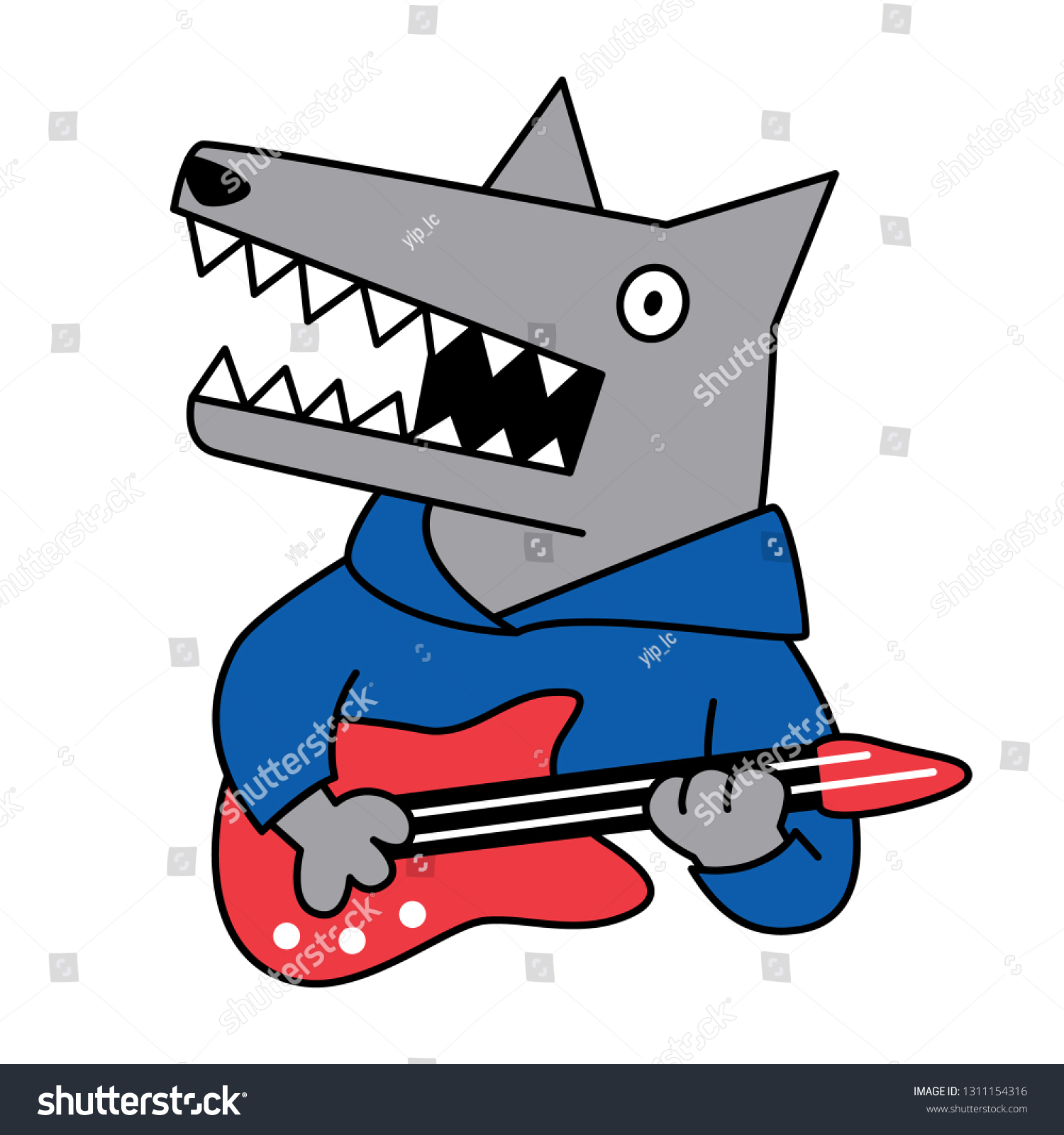 Grey Wolf Playing Guitar Stock Vector (Royalty Free) 1311154316