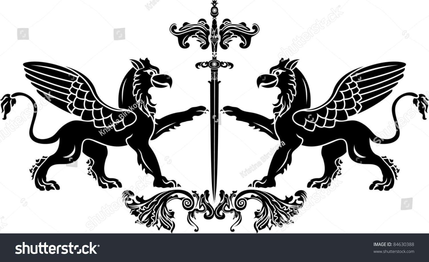 Griffin Sword Stencil Vector Illustration Web Stock Vector (Royalty ...