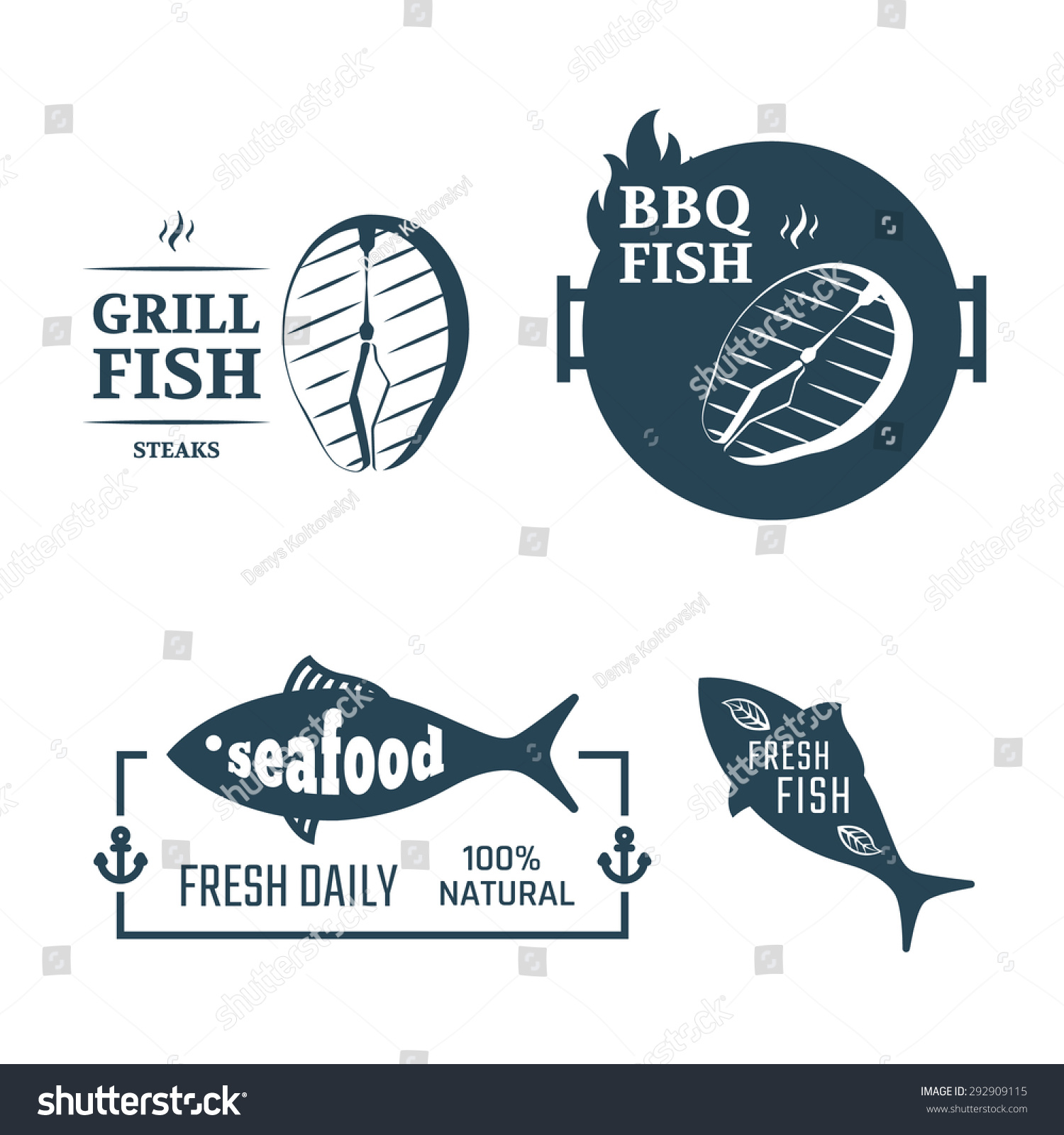Grill Fish Seafood Vector Set Labels: Vector có sẵn (miễn phí bản quyền ...