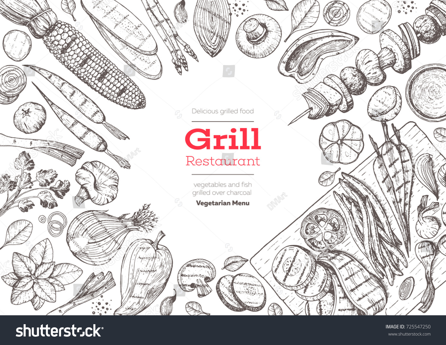 Grill Menu Design Template Grilled Vegetables Stock Vector Royalty