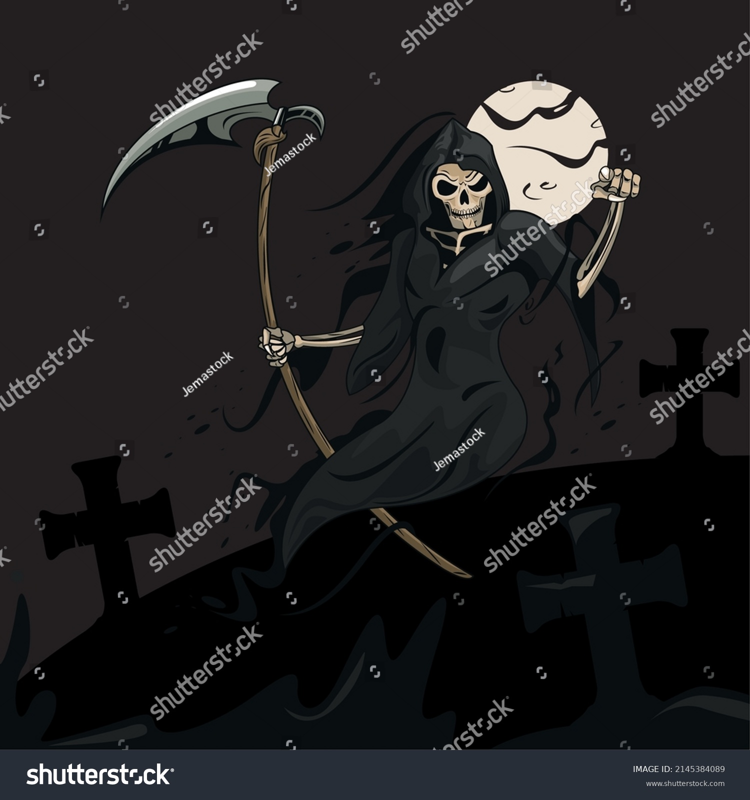 Grim Reaper Moon Poster Stock Vector (Royalty Free) 2145384089 ...