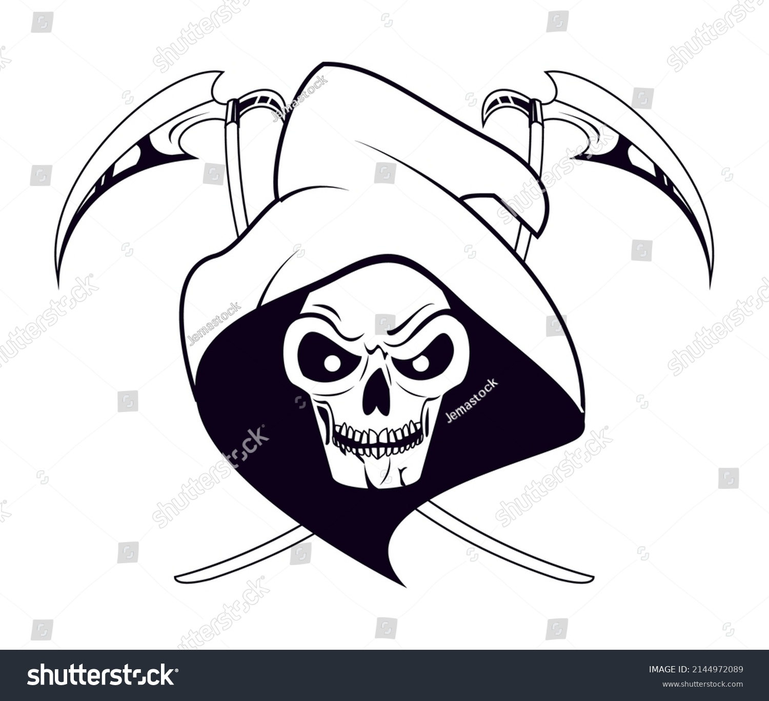 Grim Reaper Drawn Head Character Stock Vector (Royalty Free) 2144972089 ...