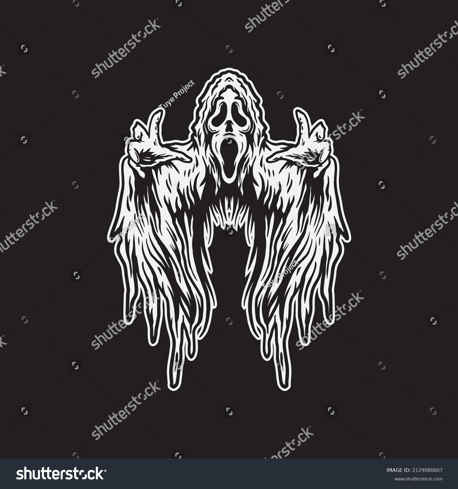 Grim Reaper Ghost Vector Drawing Illustration Stock Vector (Royalty ...