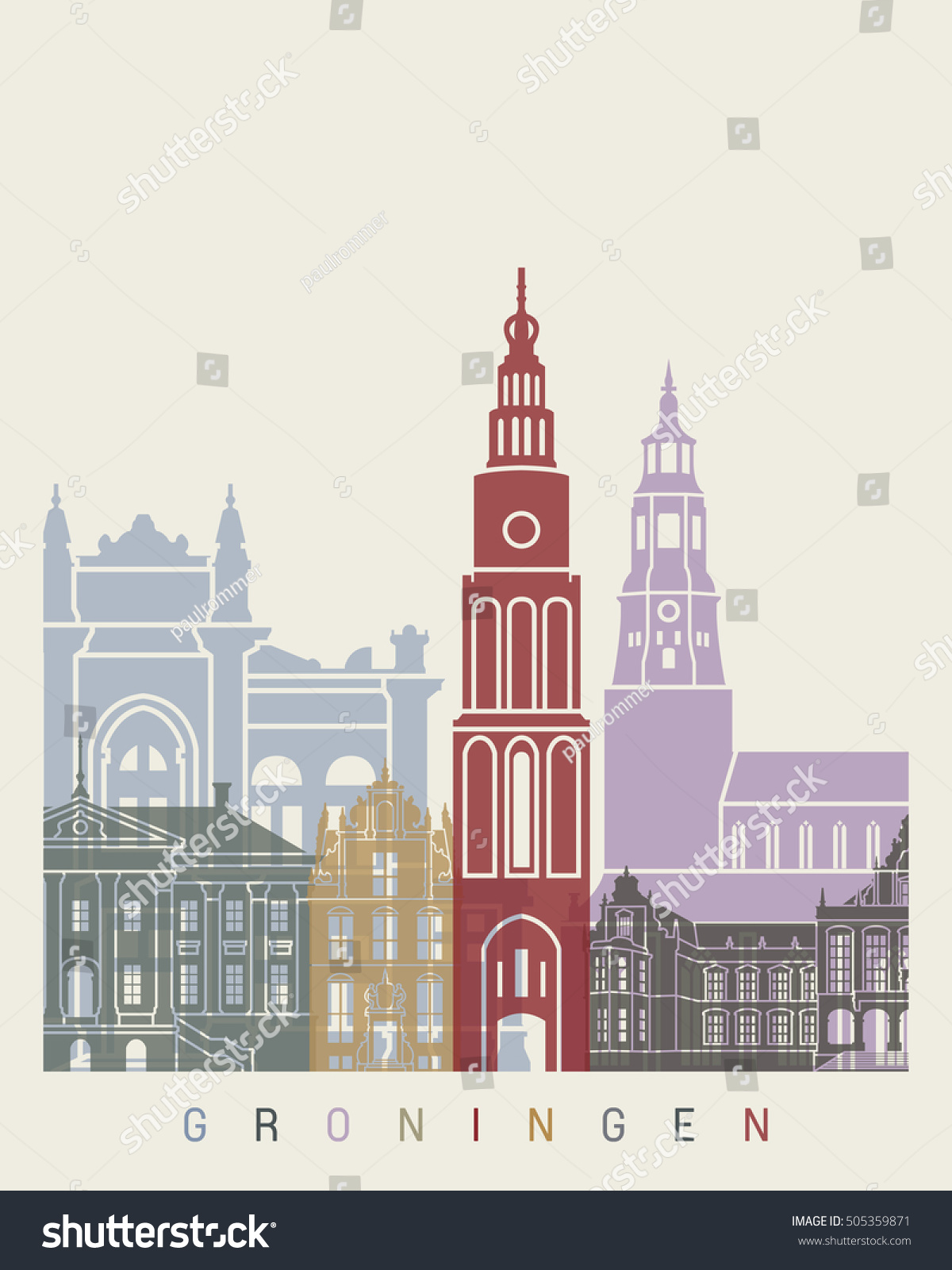 Groningen Skyline Poster Editable Vector File Stock Vector (Royalty ...