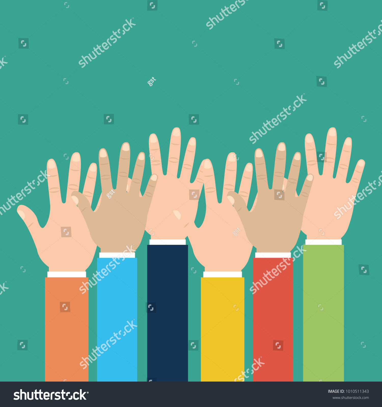 Group Human Hands Raised Multiracial Stock Vector (Royalty Free) 1010511343