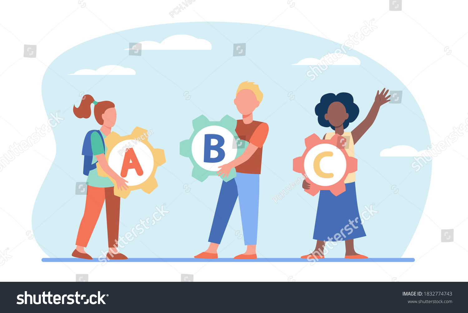 Group Children Learning Alphabet Vector Illustration Stock Vector ...