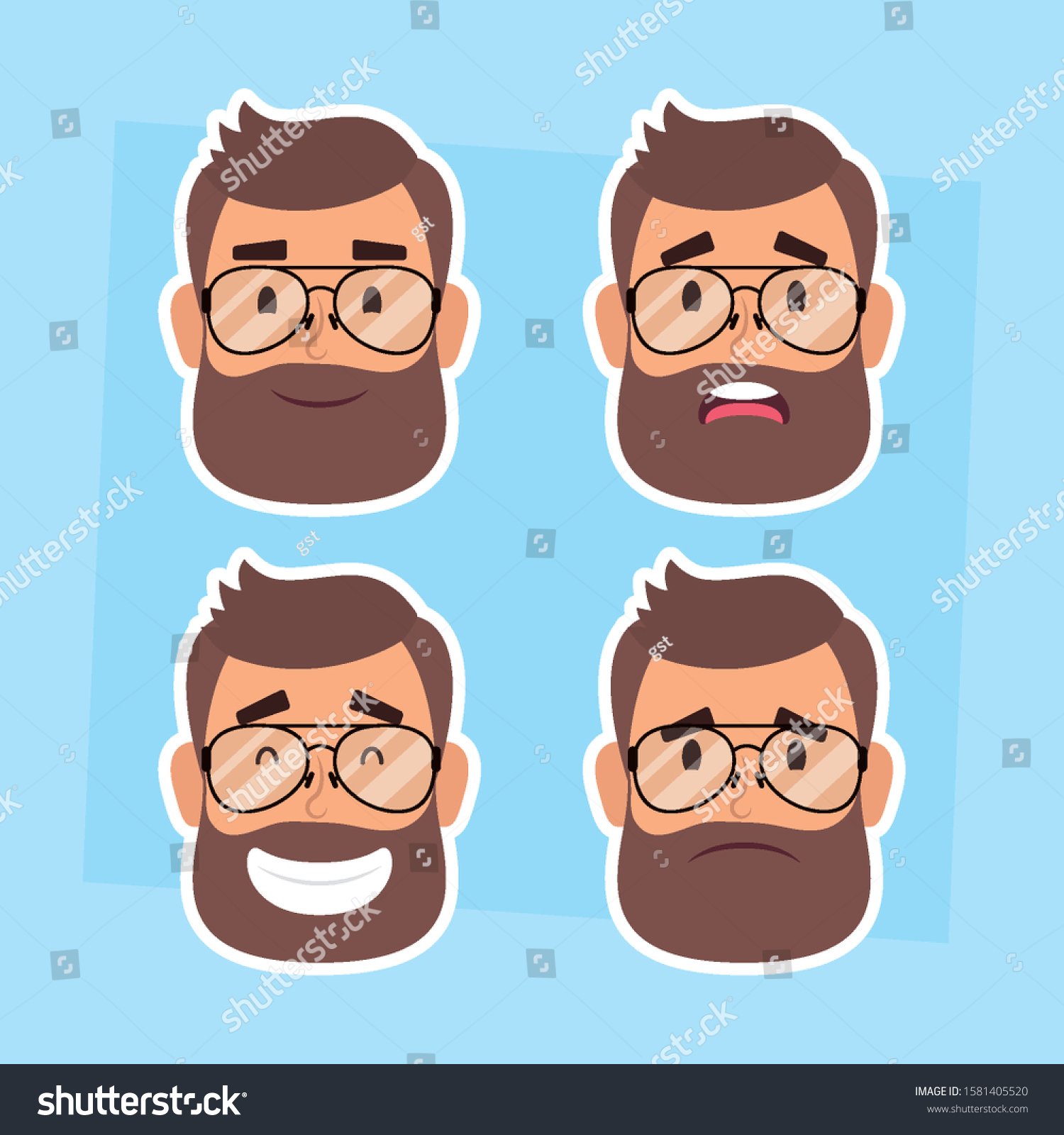 Group Man Faces Beard Glasses Vector Stock Vector Royalty Free 1581405520