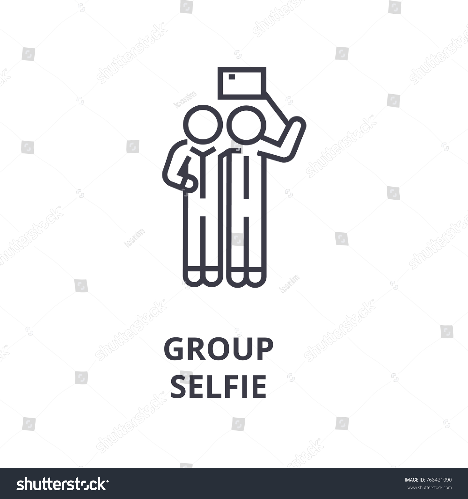 Group Selfie Line Icon Outline Sign Stock Vector Royalty Free
