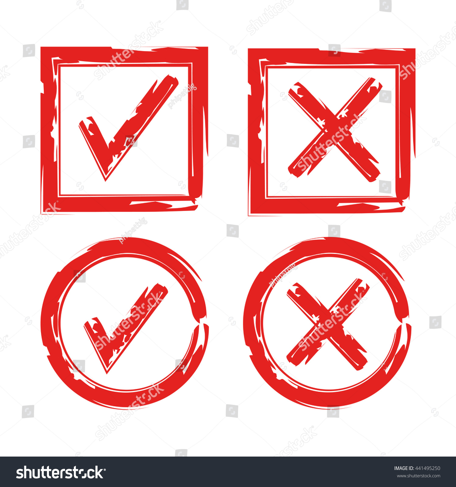 Grunge Red Check Mark Wrong Mark Stock Vector (Royalty Free) 441495250 ...