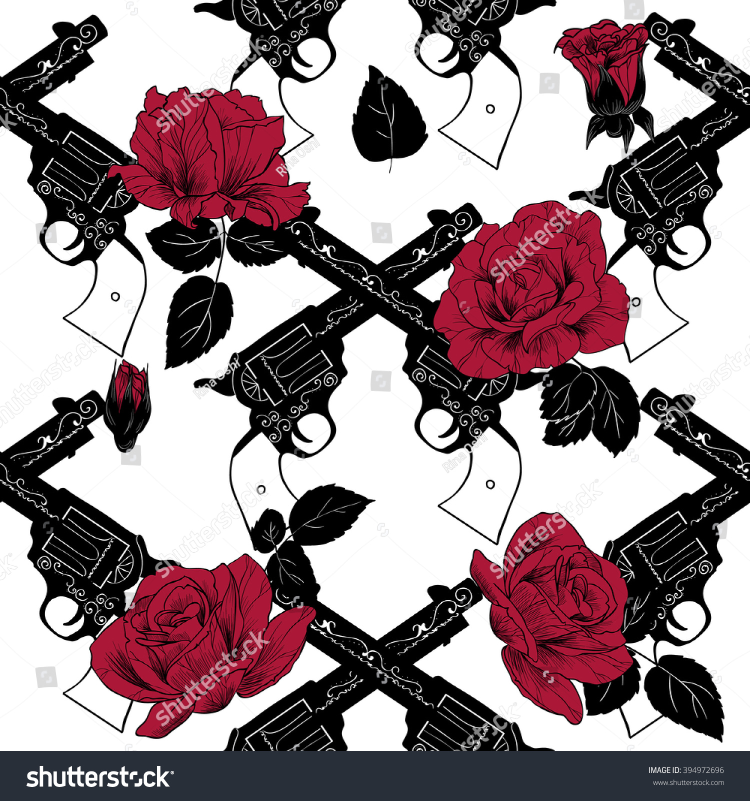 Guns Roses Vector Seamless Pattern Stock Vector (Royalty Free ...