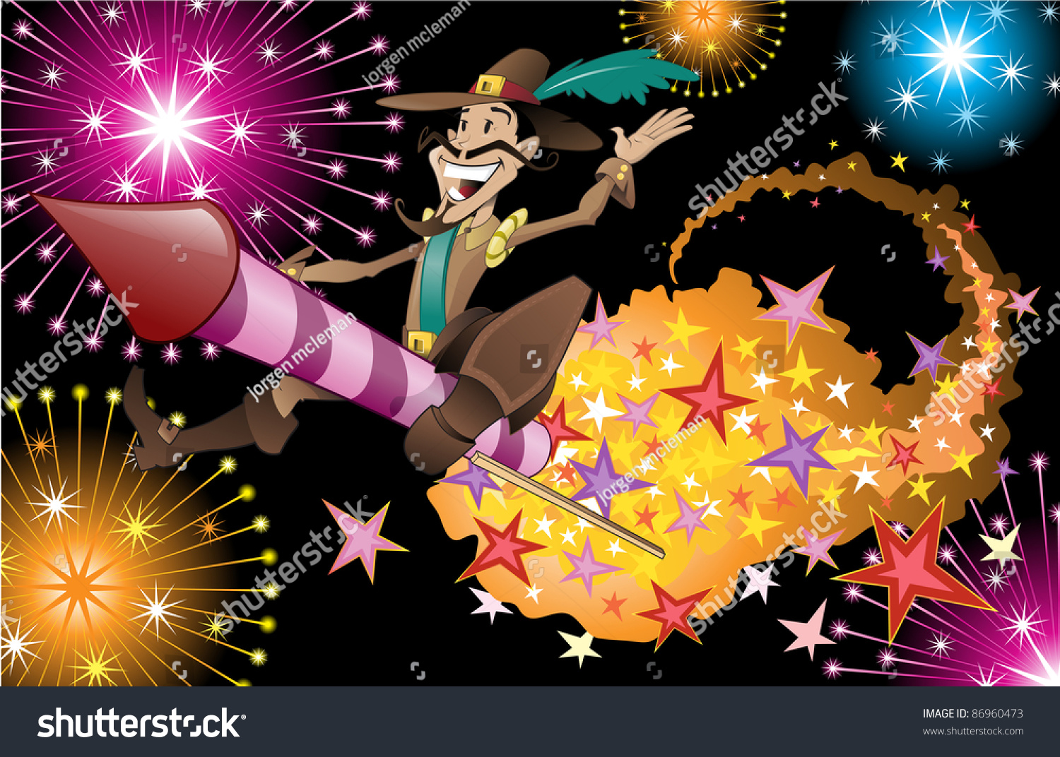 Guy Fawkes Riding Through Exploding Fireworks: เวกเตอร์สต็อก (ปลอดค่า ...