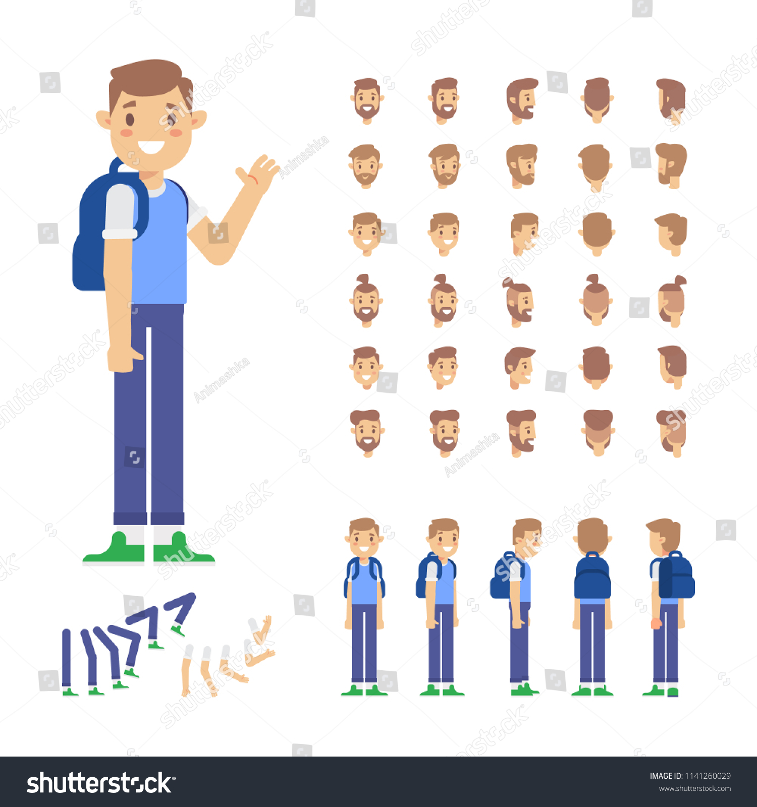 Guy Student Front Side Back 34 Stock Vector (Royalty Free) 1141260029 ...