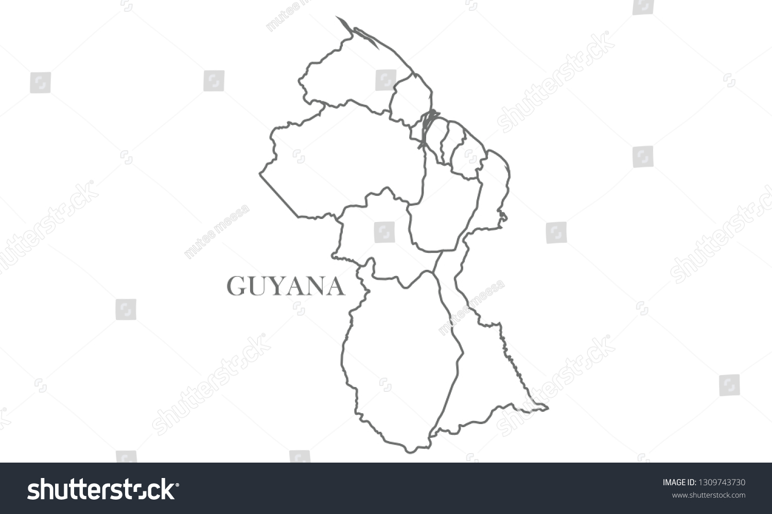 Guyana Gray Line Map Stock Vector (Royalty Free) 1309743730