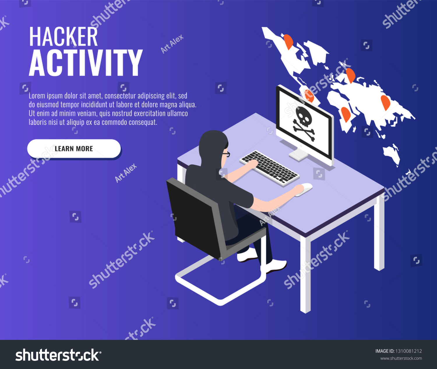 Hacker Attack Concept Web Banner Infographics Stock Vector (Royalty ...