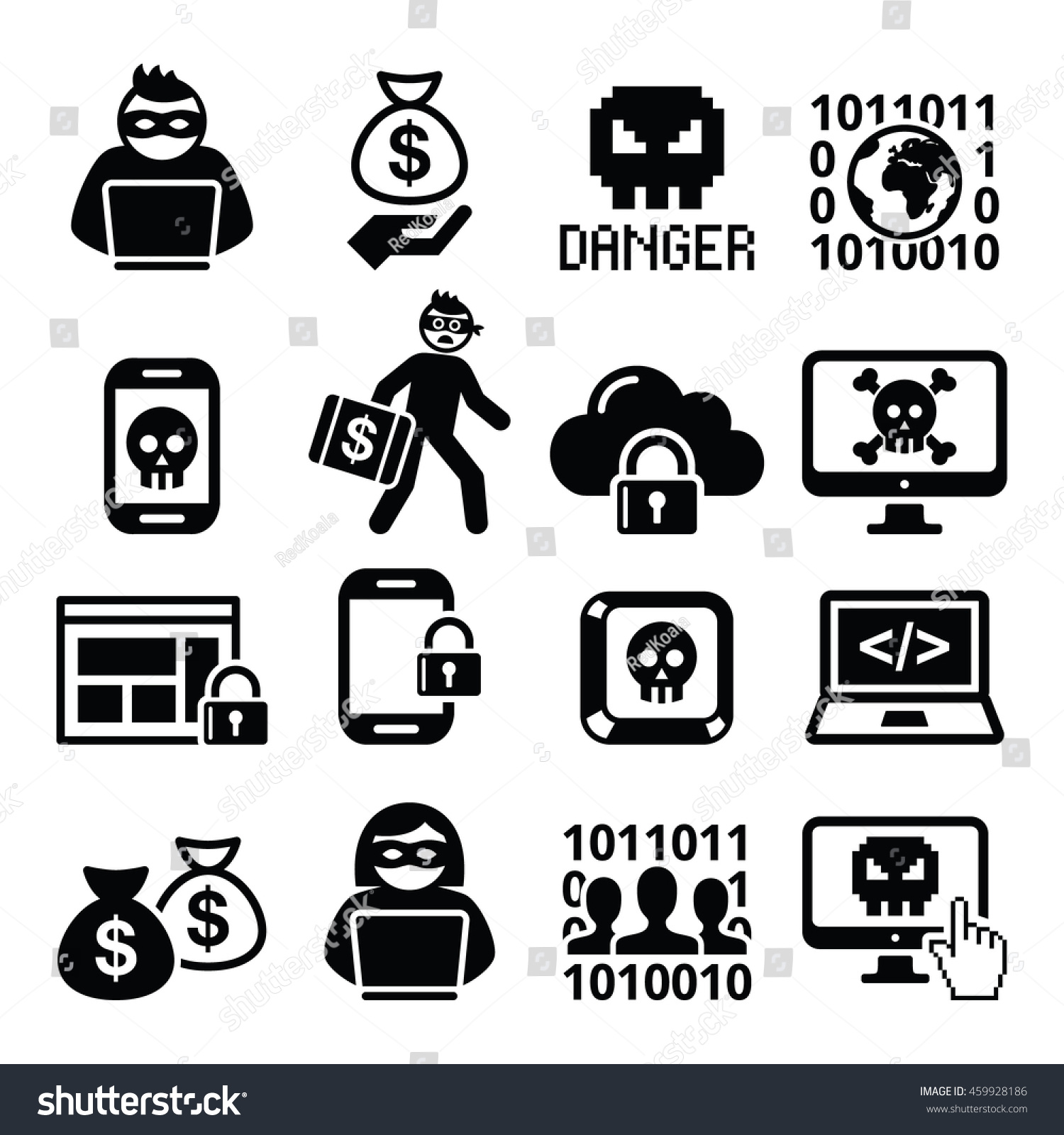 Hacker Cyber Attack Cyber Crime Icons Stok Vektör (Telifsiz) 459928186 ...