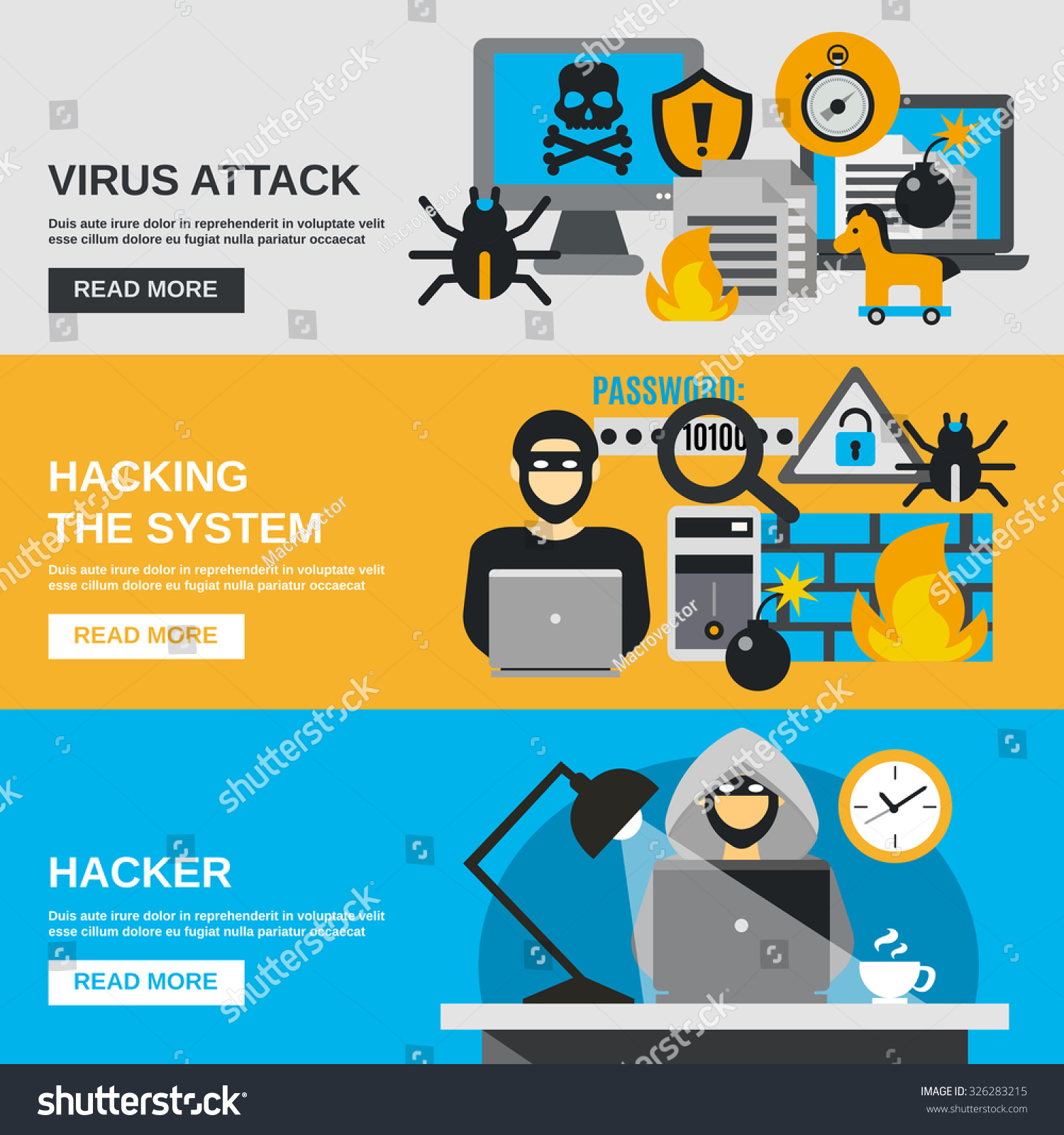 Hacker Horizontal Banner Set Virus Attack Stock Vector (Royalty Free ...