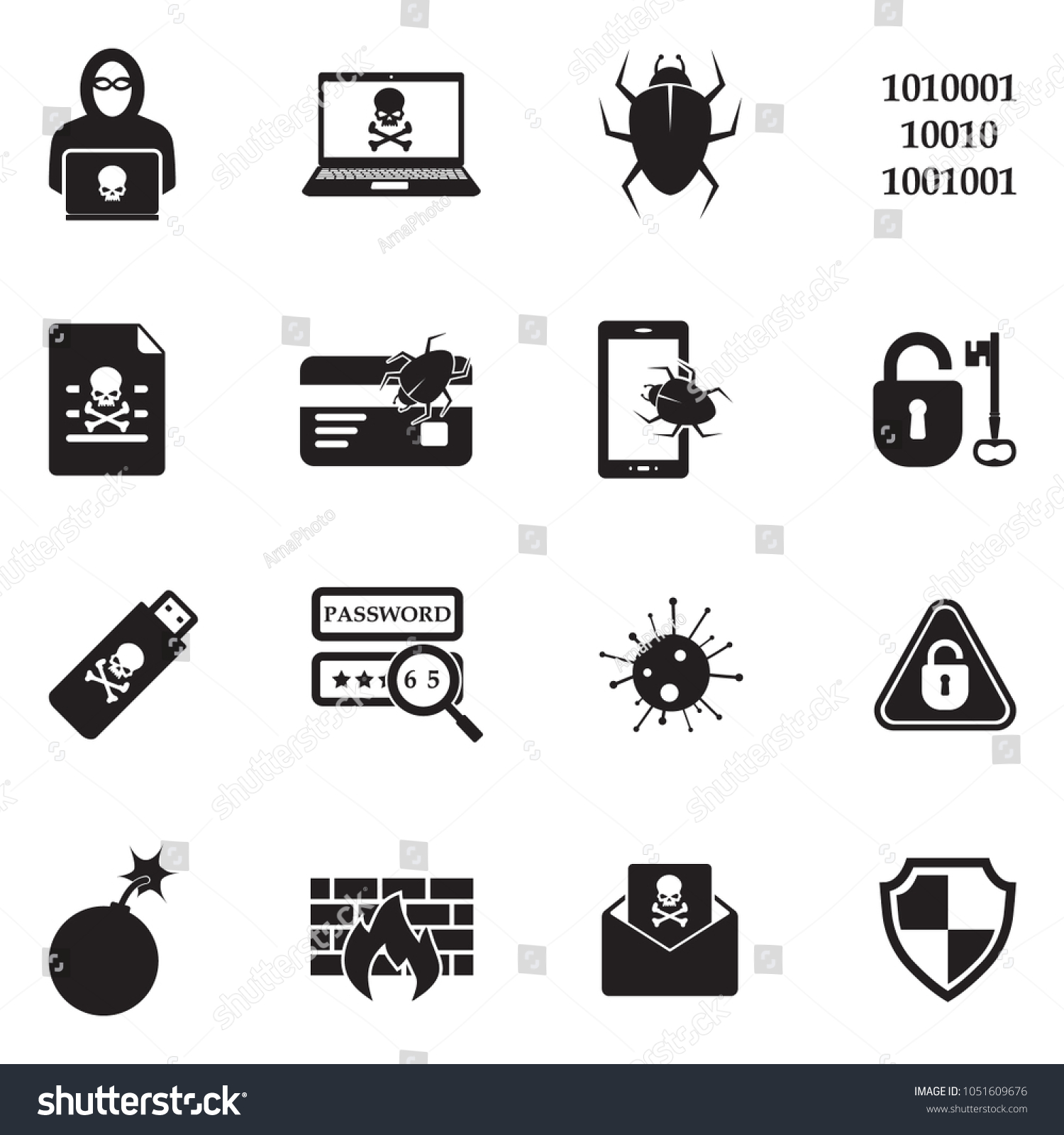 Hacker Icons Black Flat Design Vector Vector De Stock Libre De