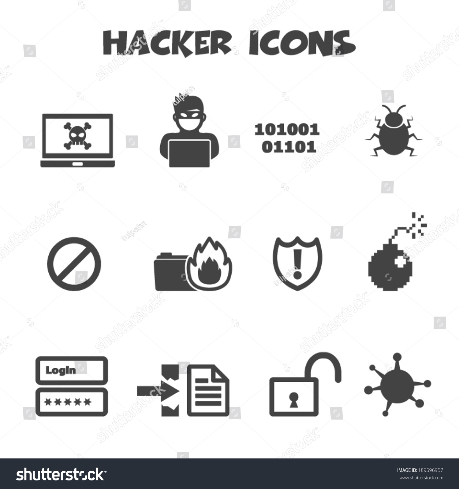 Hacker-Symbole, Mono-Vektorsymbole: Stock-Vektorgrafik (Lizenzfrei ...