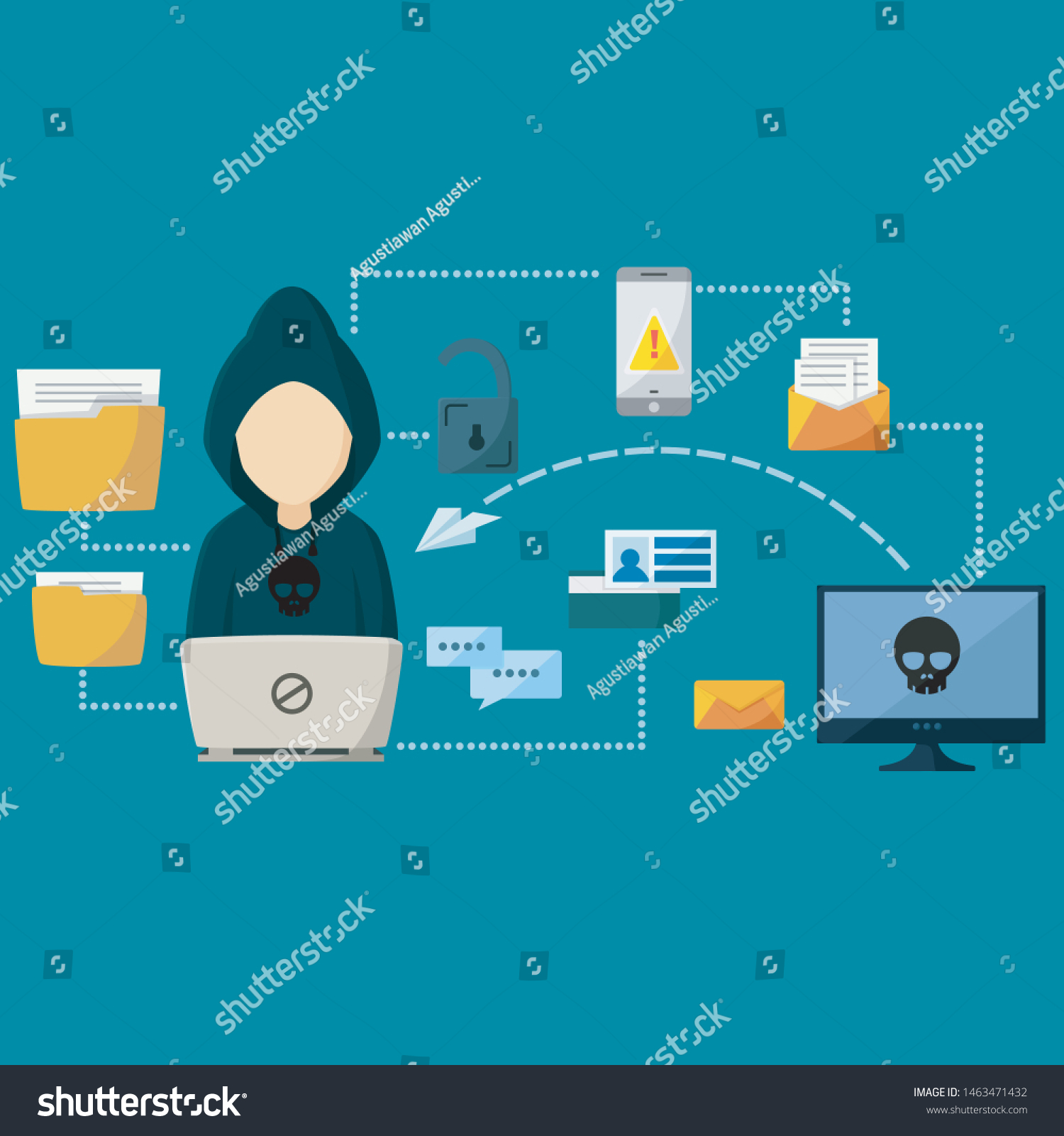 Hacker Sitting Table Hacking Data Through Stock Vector (Royalty Free ...