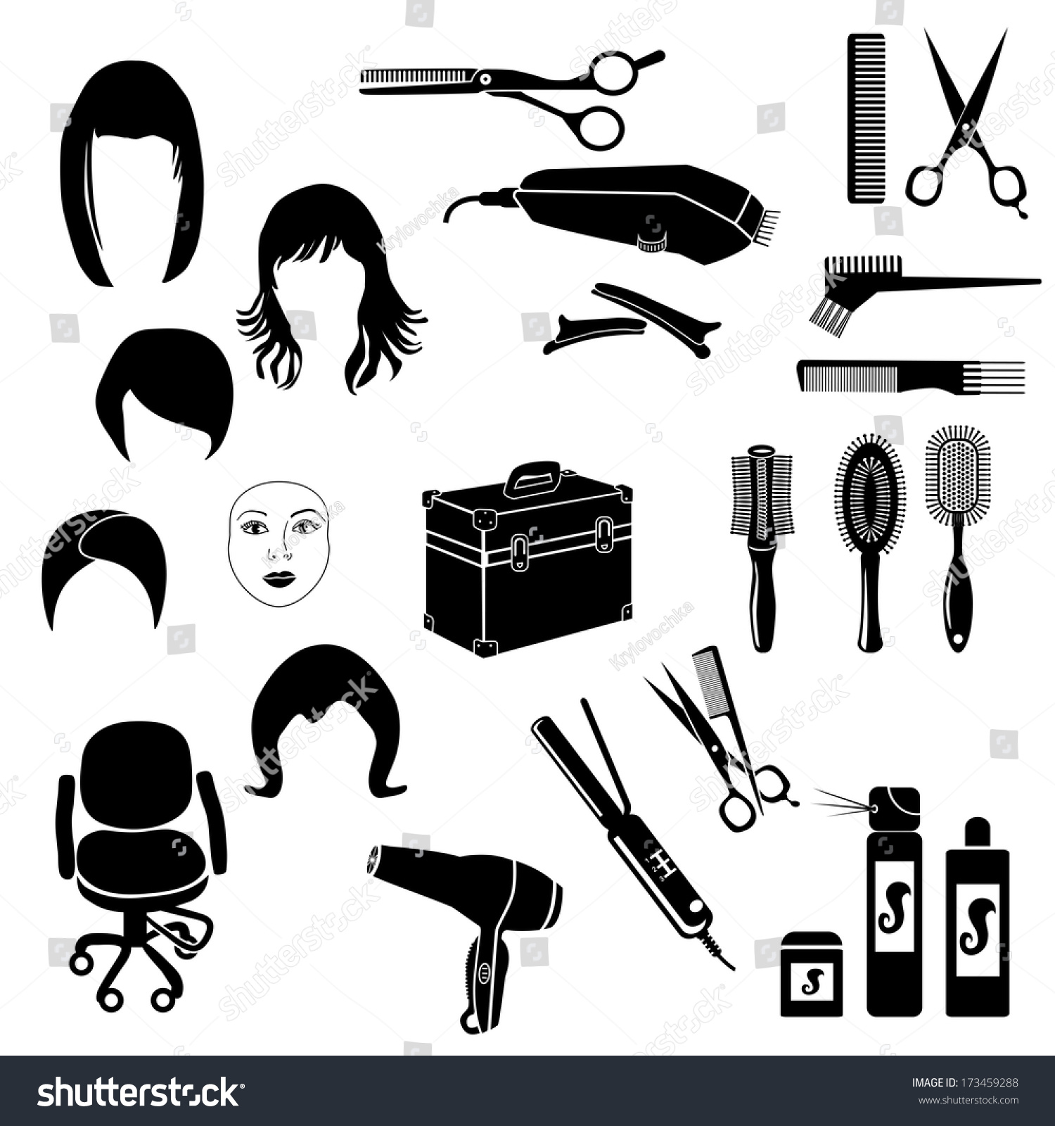 Hairdressing Accessories Vector Set Retro Hair Stock Vector 173459288