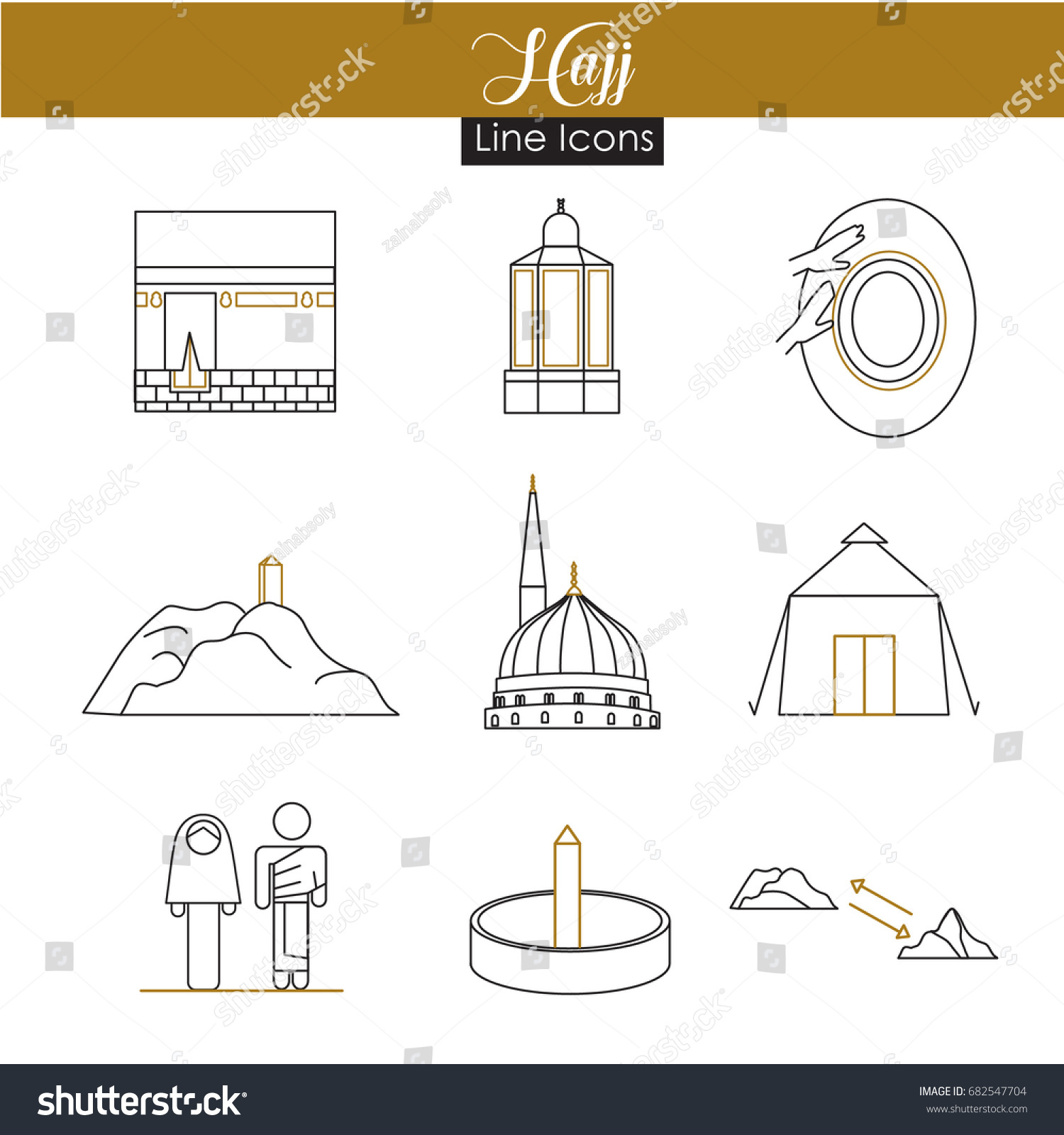 Hajj Thin Line Icons Stock Vector (Royalty Free) 682547704 | Shutterstock