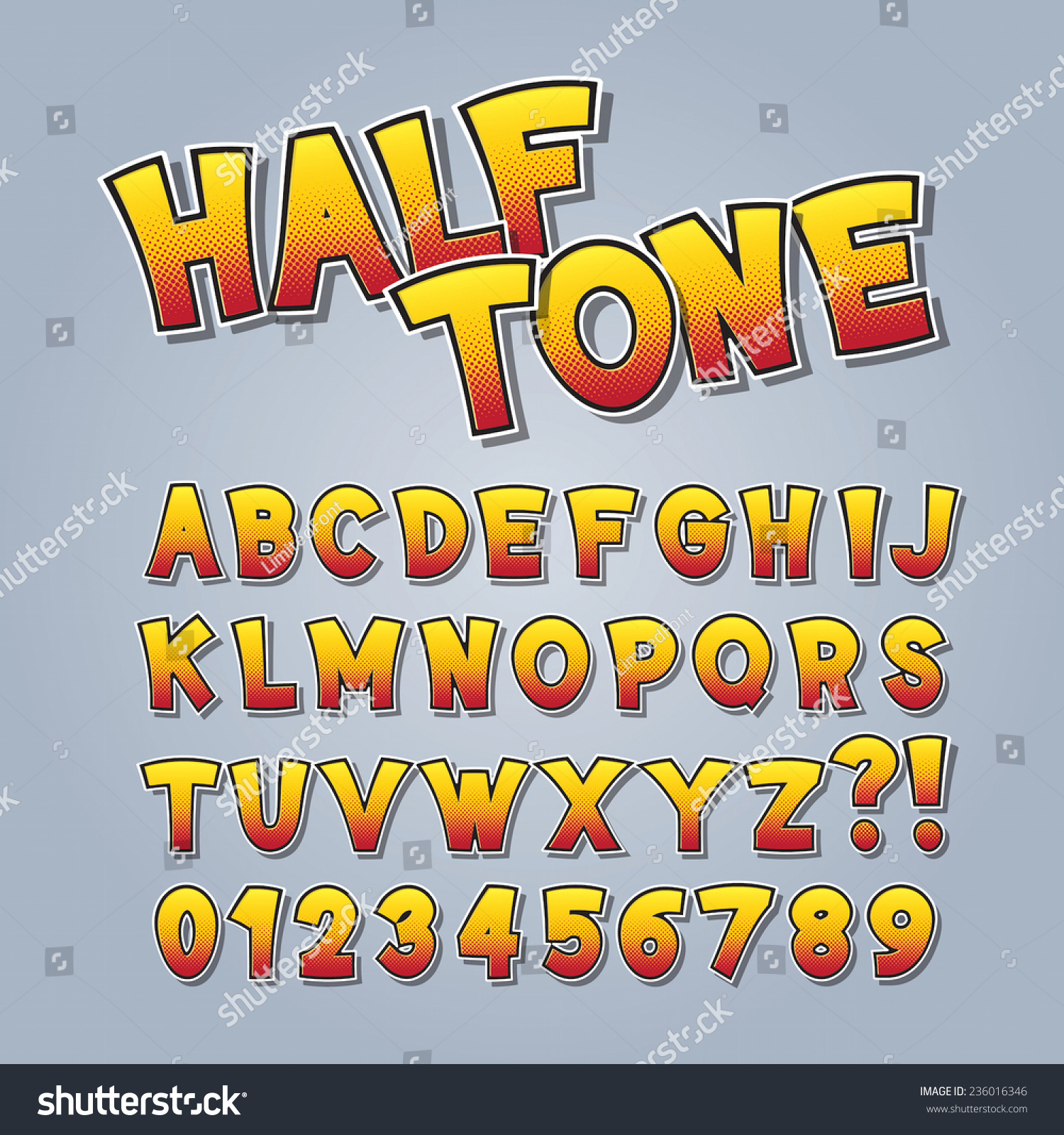 Halftone Comic Pop Art Alphabet Numbers Stock Vector (Royalty Free ...