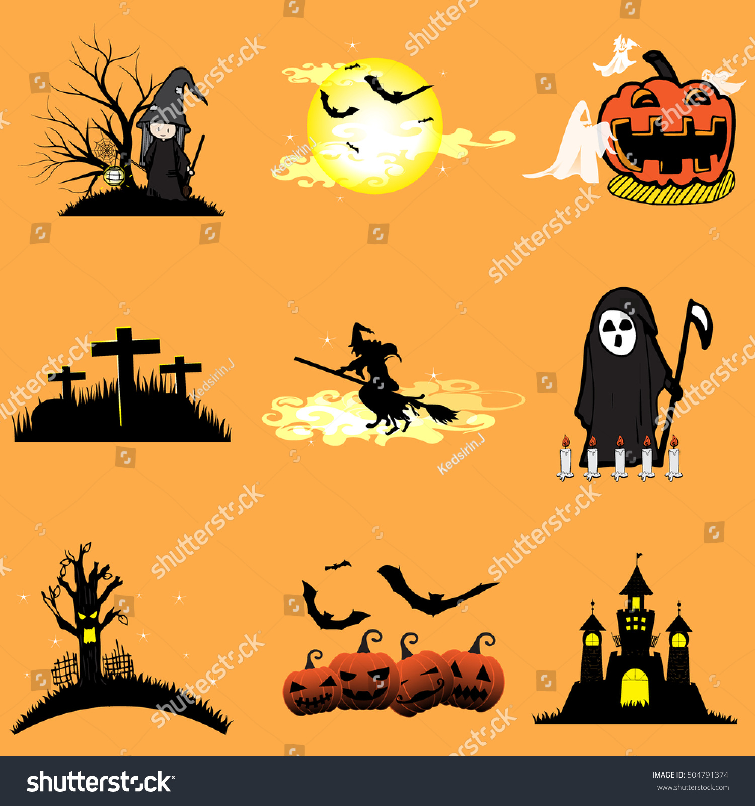 Halloween Cartoon Vector Set Stock Vector (Royalty Free) 504791374 ...